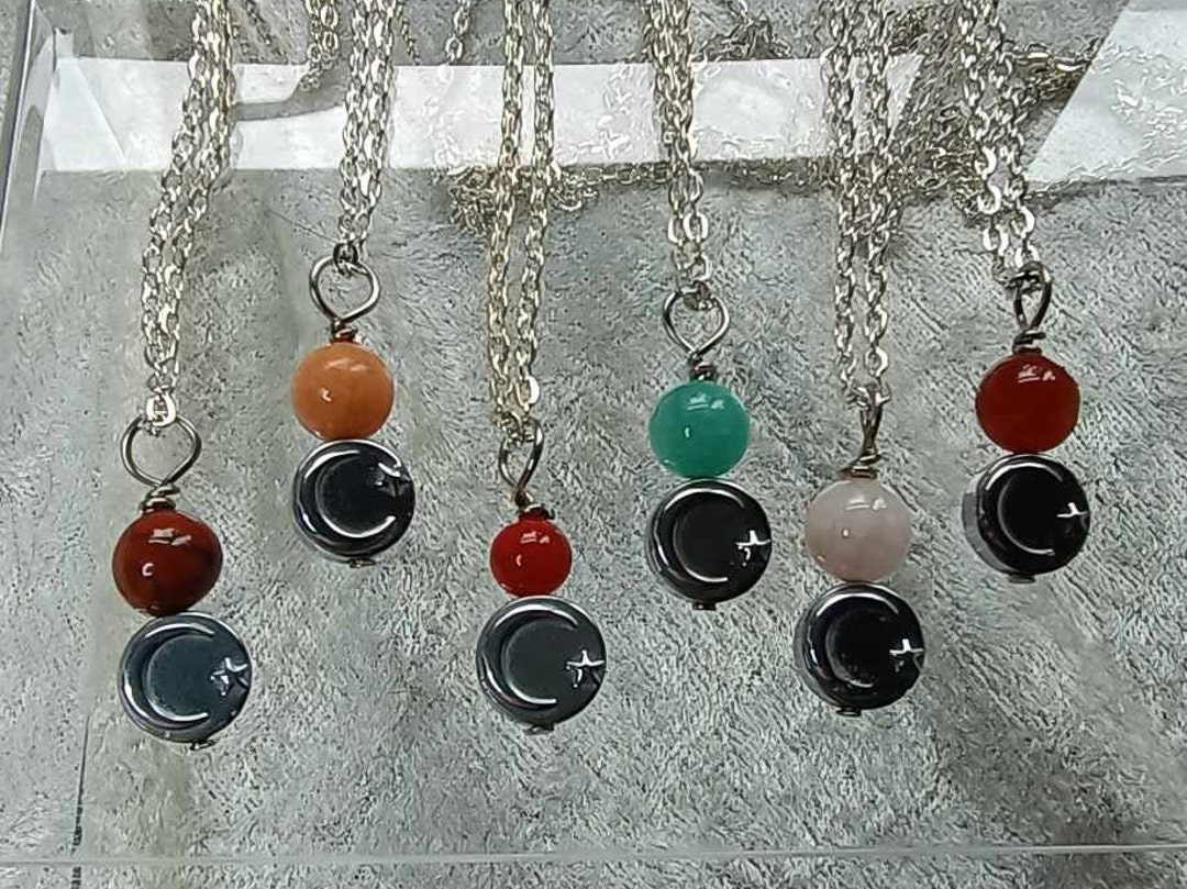 Crystal Moon & Star Necklace Hematite Moon Stars Pendant - Etsy