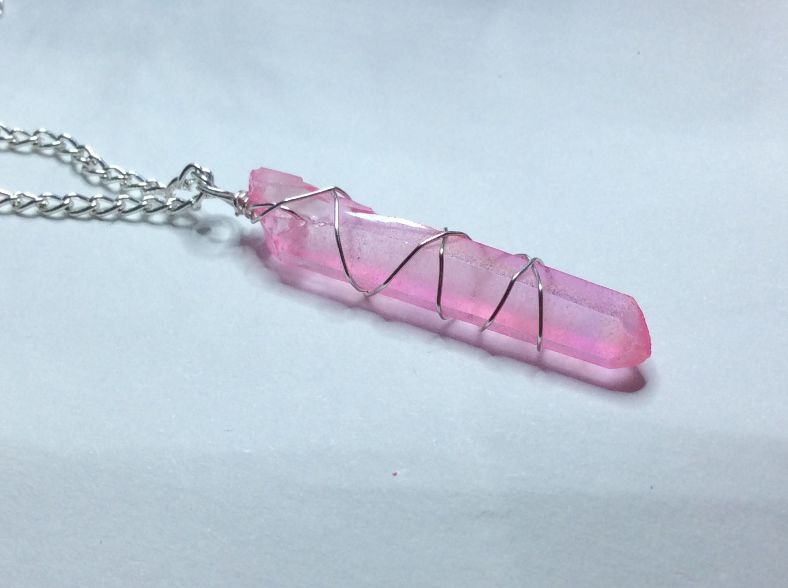 Rainbow Pink Quartz shard pendant necklace prism mystical | Etsy