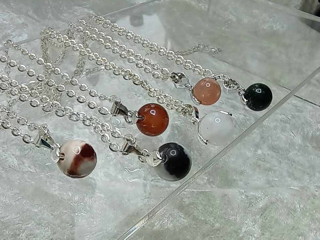 Crystal Ball Gemstone Necklace, Sphere Round Pendant, Genuine Gemstone ...
