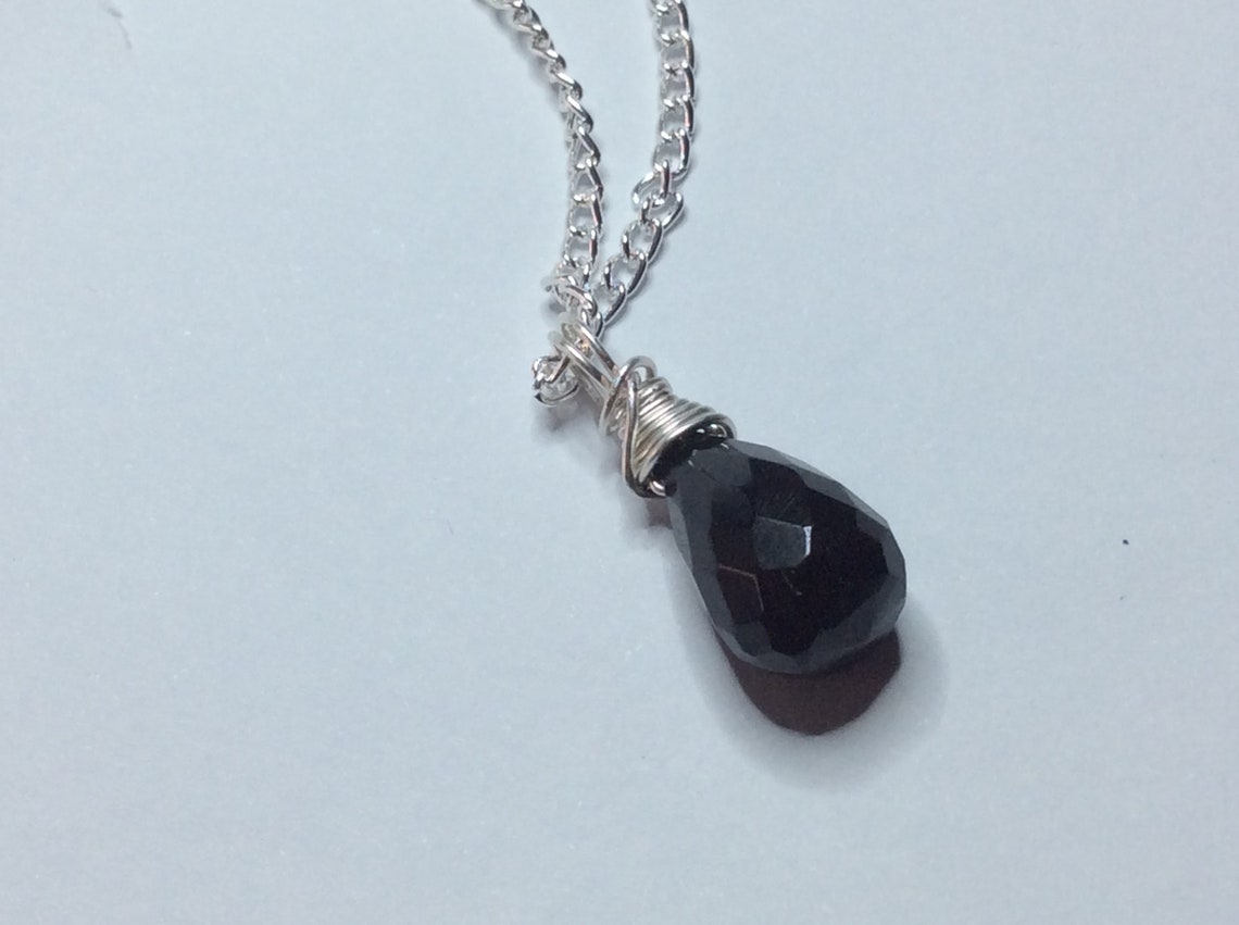 Black Spinel Necklace Faceted Drop Pendant Genuine Gemstone - Etsy