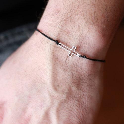 Cross Bracelet for Men Men's Bracelet With Silver Cross - Etsy