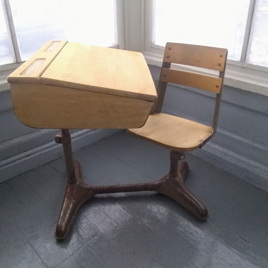 Vintage School Desk Kids Desk and Chair School Age Childs Desk Metal ...