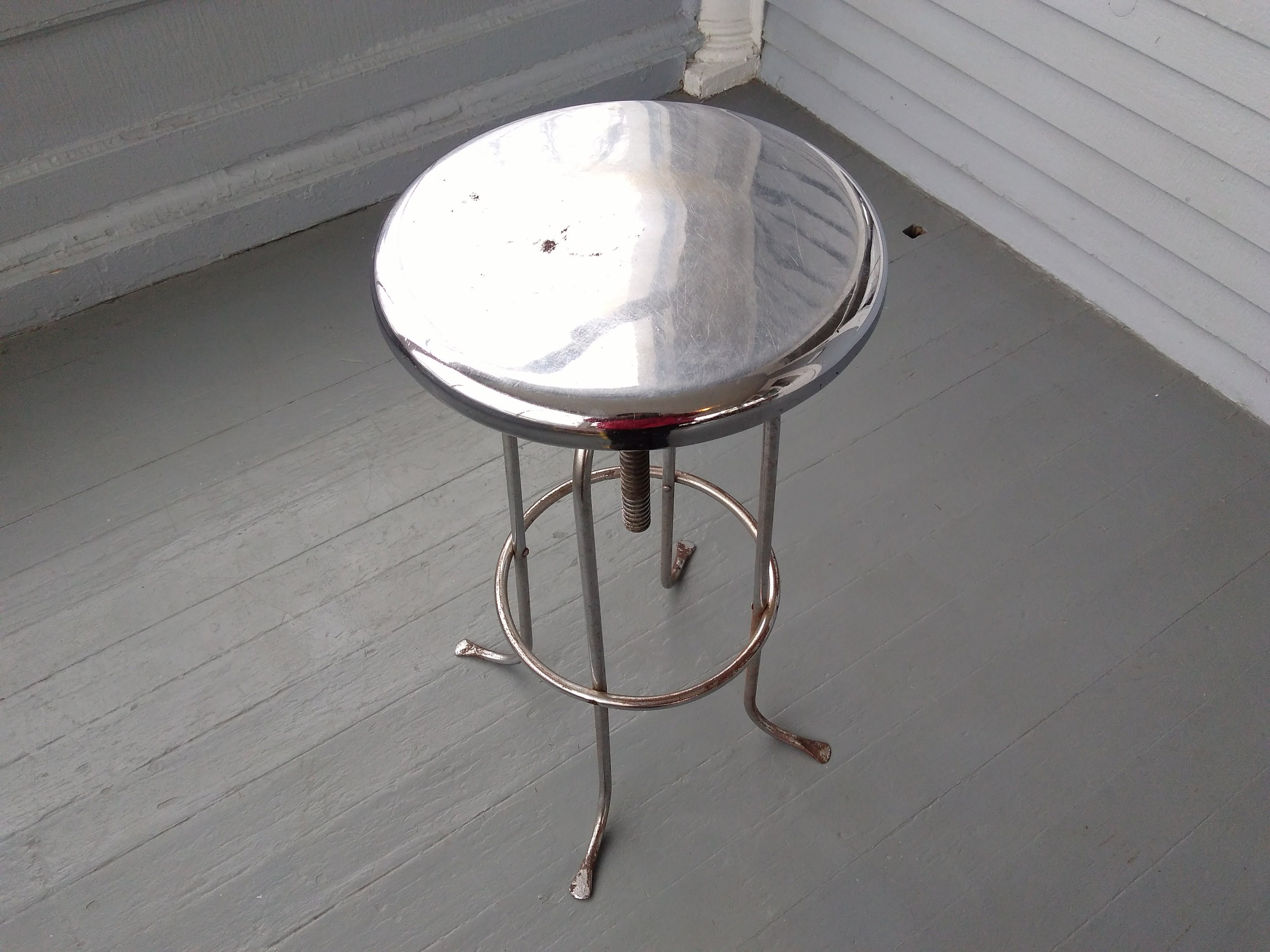 Antique Tall Metal Stool Adjustable Round Silver Drafting Stool Bar ...
