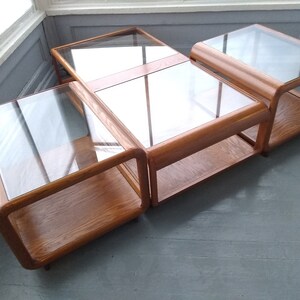 Coffee Table End Tables Retro 80s Open Concept Wood and Glass Matching ...