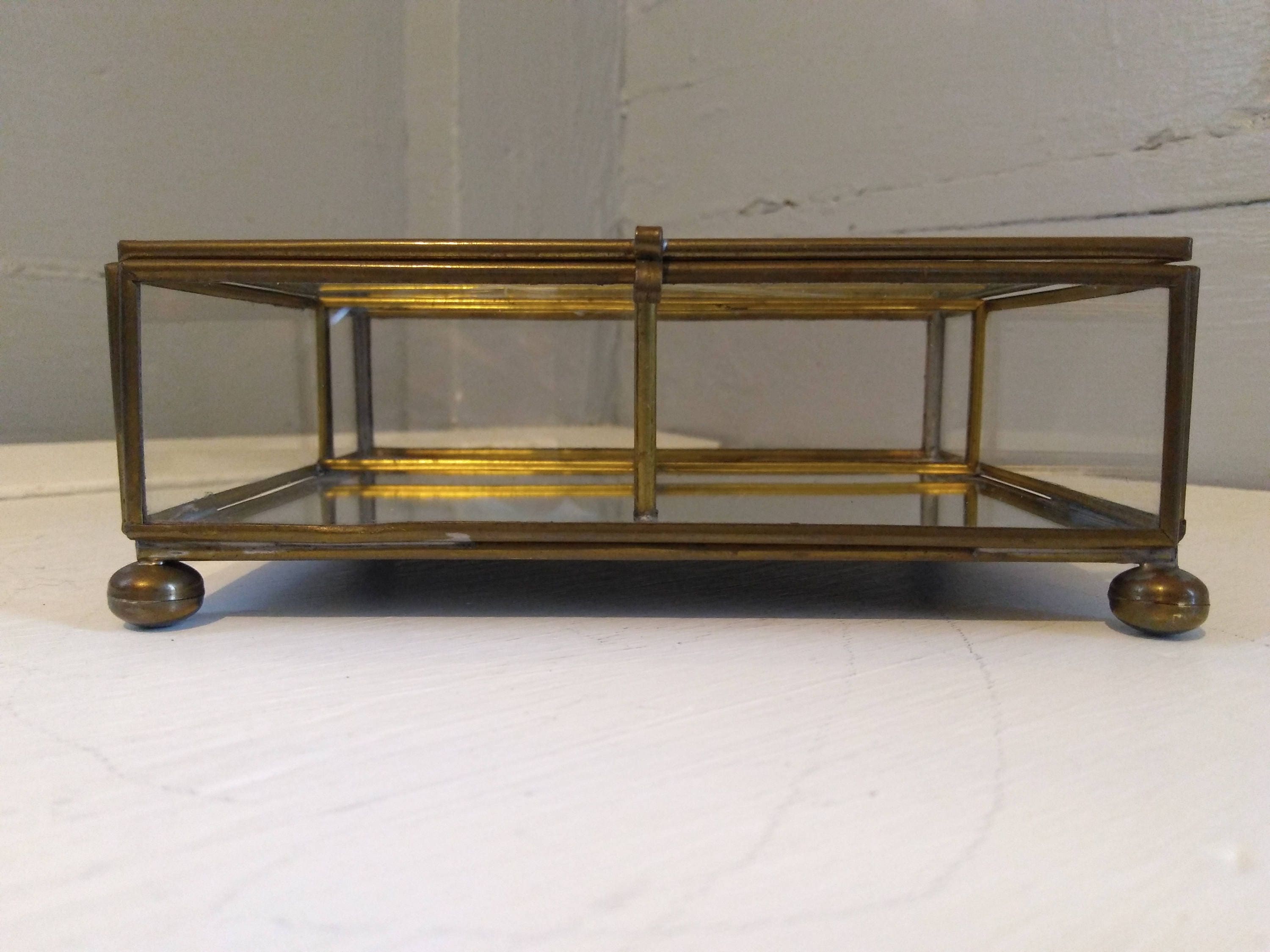 Vintage, Etched Glass and Brass, Mirrored, Jewelry Box, Keepsake Box ...