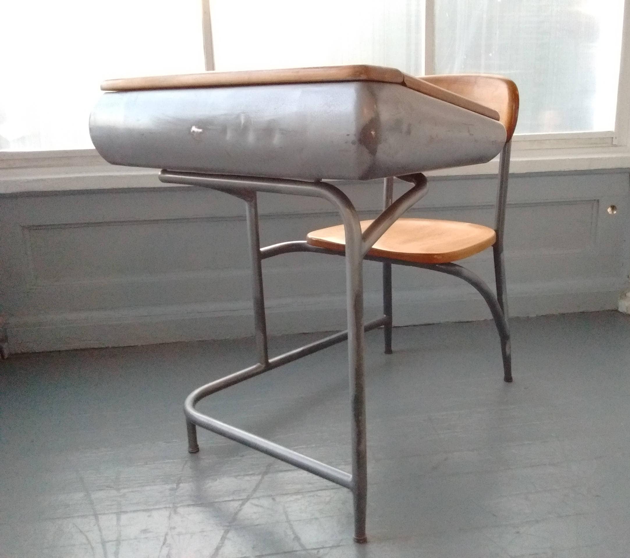 Vintage Kids Desk and Chair School Desk Metal Wood Mid Century Modern ...