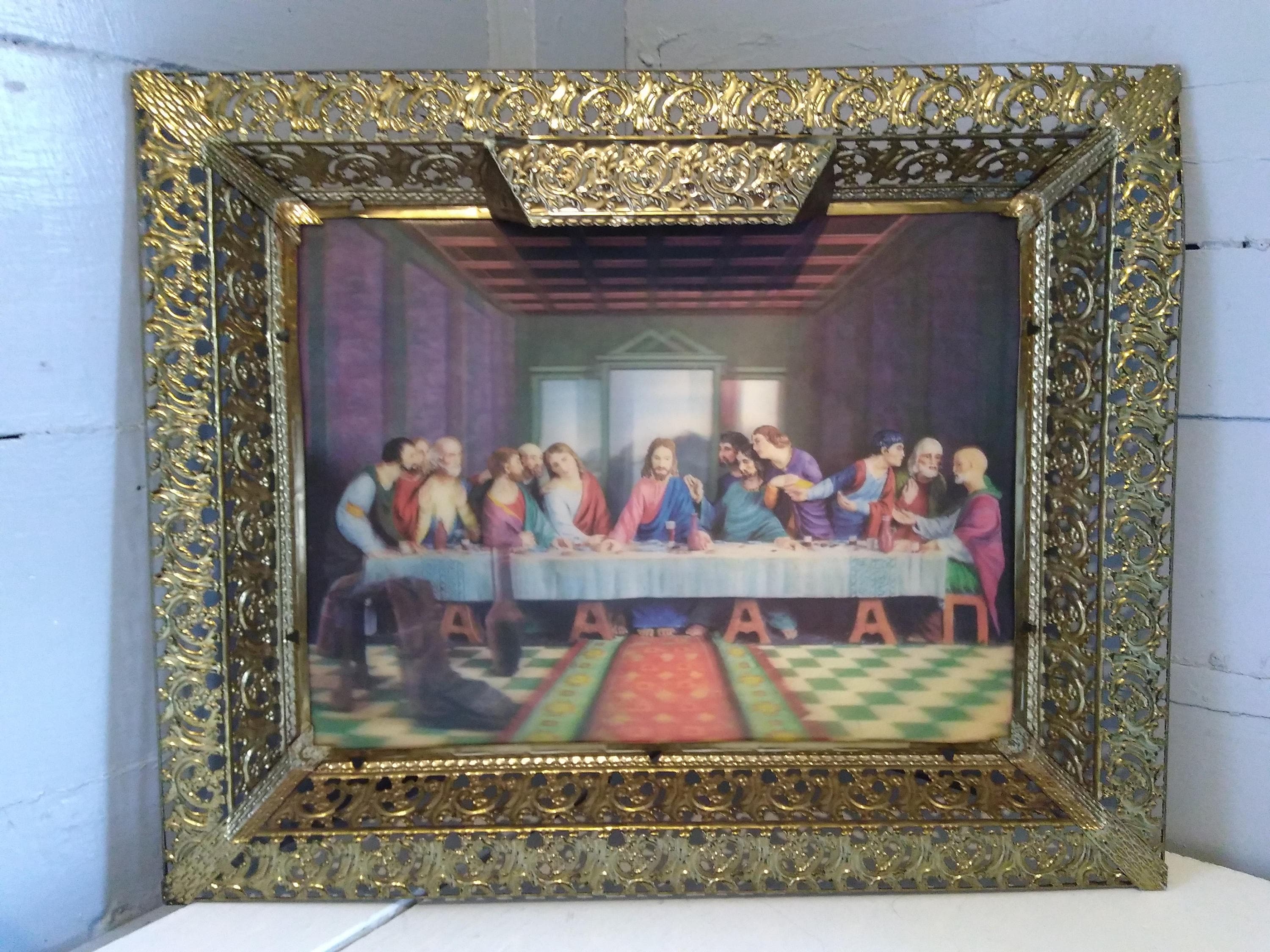 Vintage Picture The Last Supper Halographic 3-D Metal Filagree Frame ...