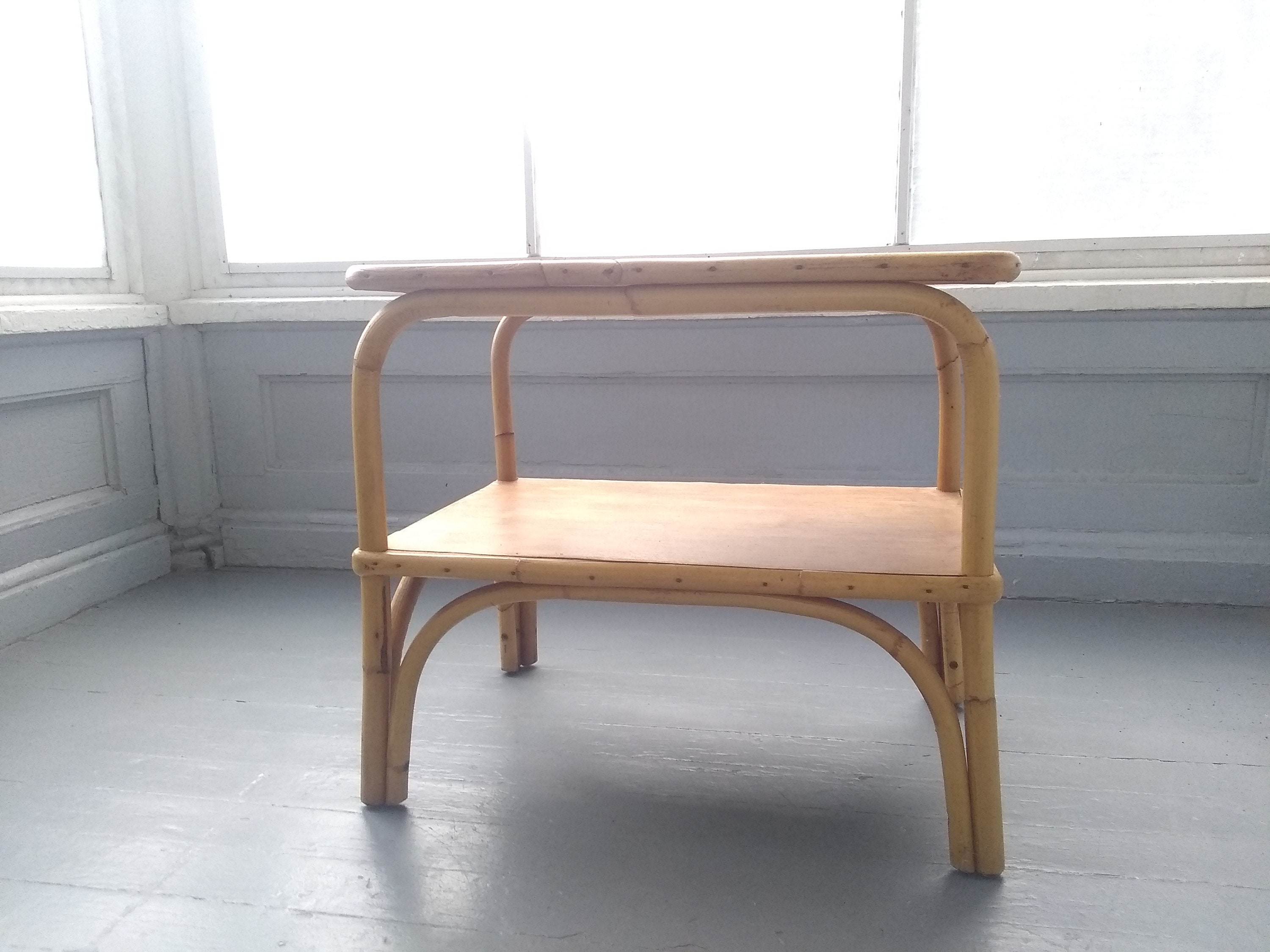 Beautiful 70s Bamboo and Wood End Table with Shelf Attractive Boho ...