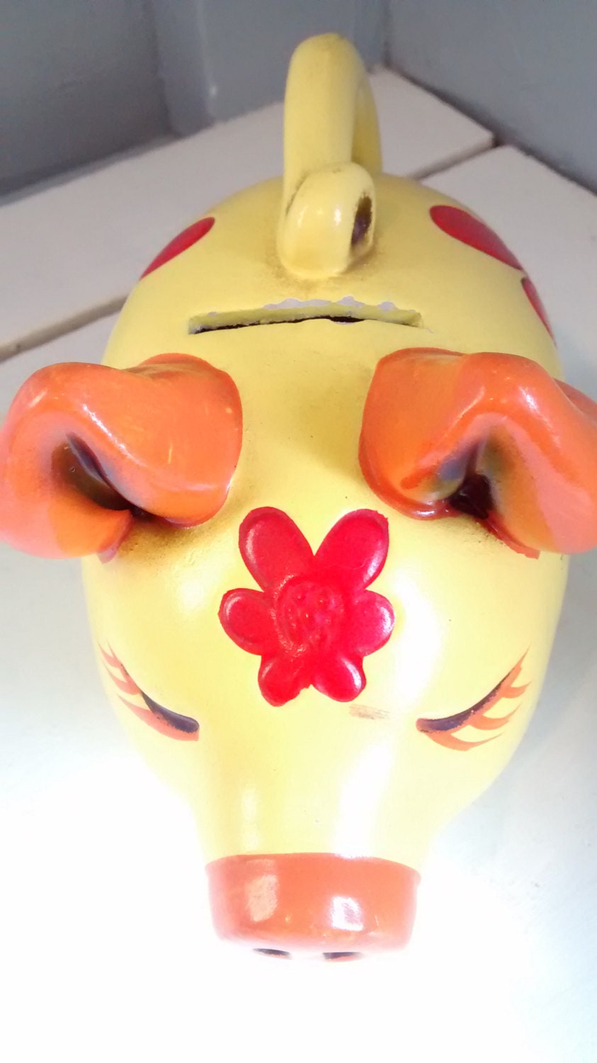 Vintage Piggy Bank Coin Bank Kids Bank Clay Bank Folk Art Floral ...