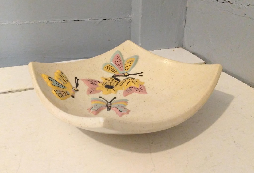 80s Square Ceramic Butterfly Dish Decorative Catch-all for Jewelry ...