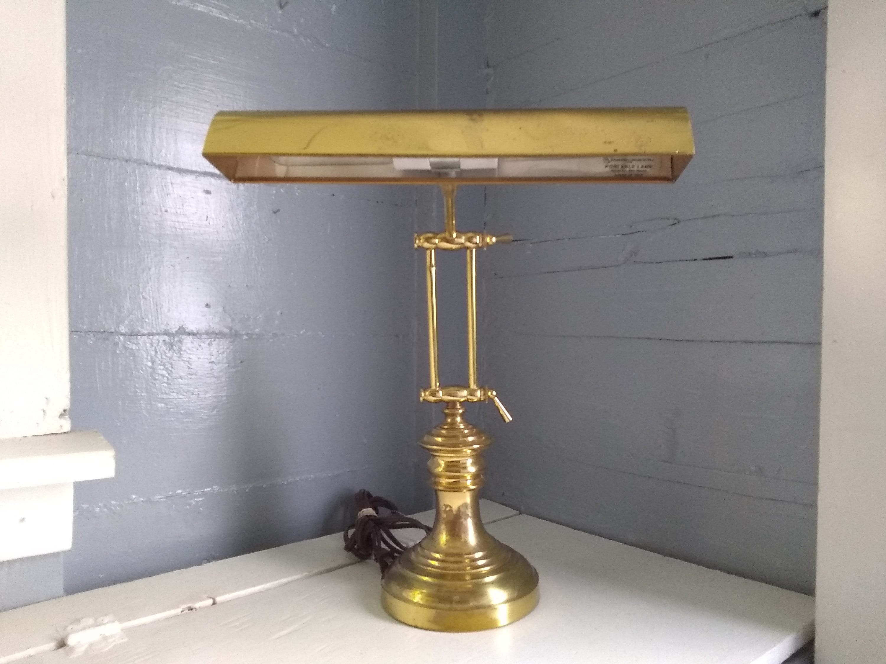 Vintage Double Bulb Piano Desk Lamp Tall Heavy Brass Finish MidCentury ...