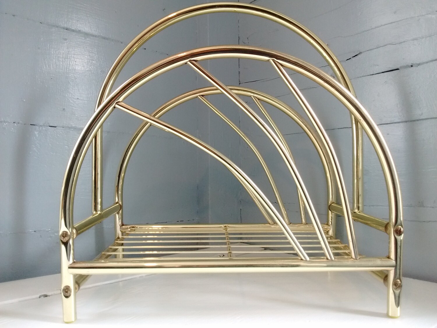 Vintage, Magazine Rack, Magazine Holder, Metal, Stand, Gold, Retro, 80s ...