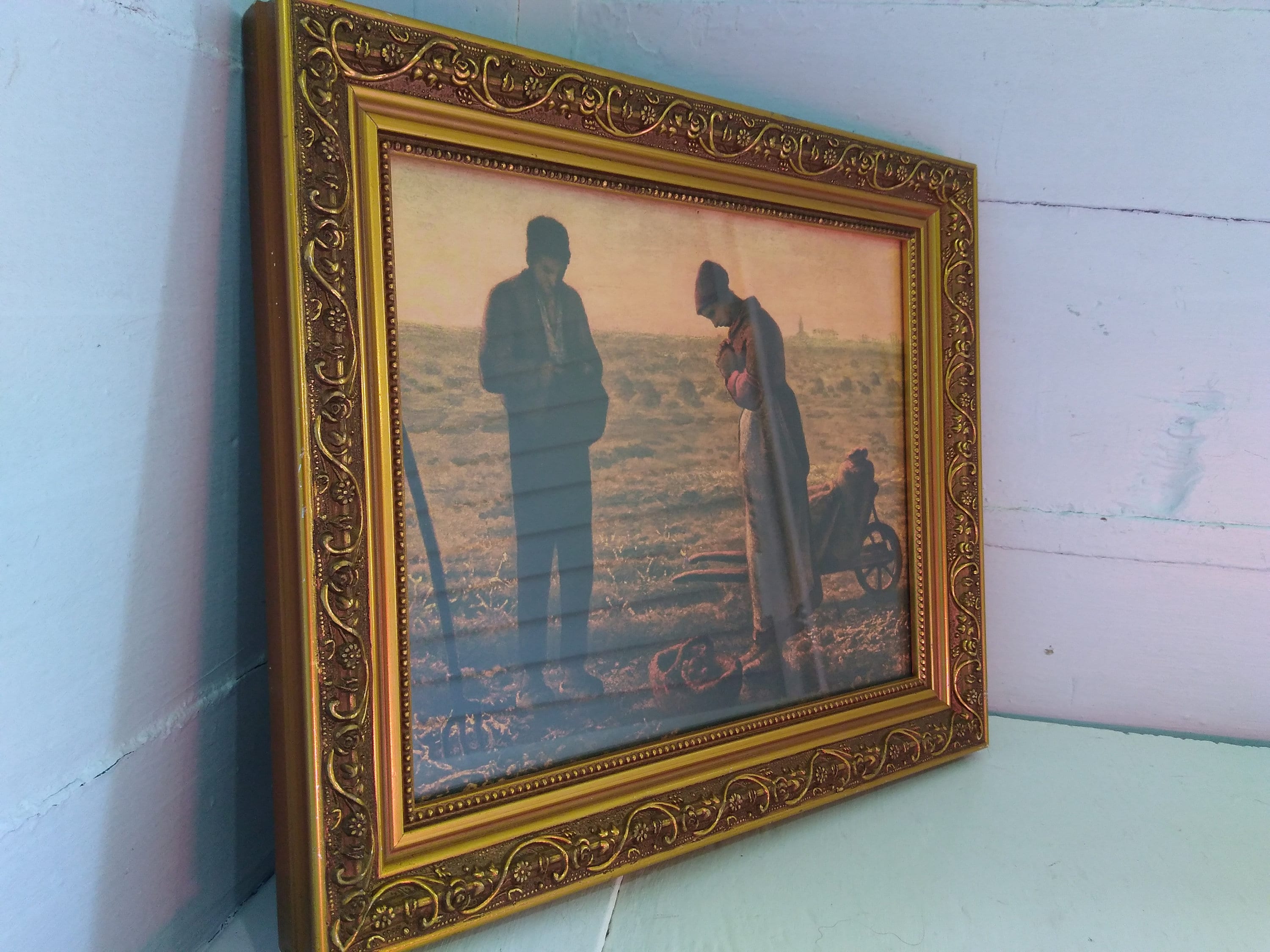 Vintage Angelus Print Framed Religious Art Photo Prop RhymeswithDaughter