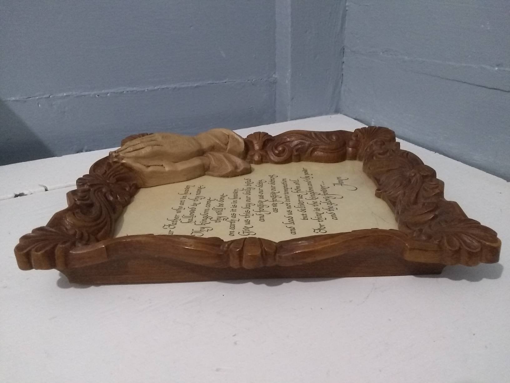 Vintage The Lords Prayer Our Father Ornate 3D Praying Hands Decorative ...