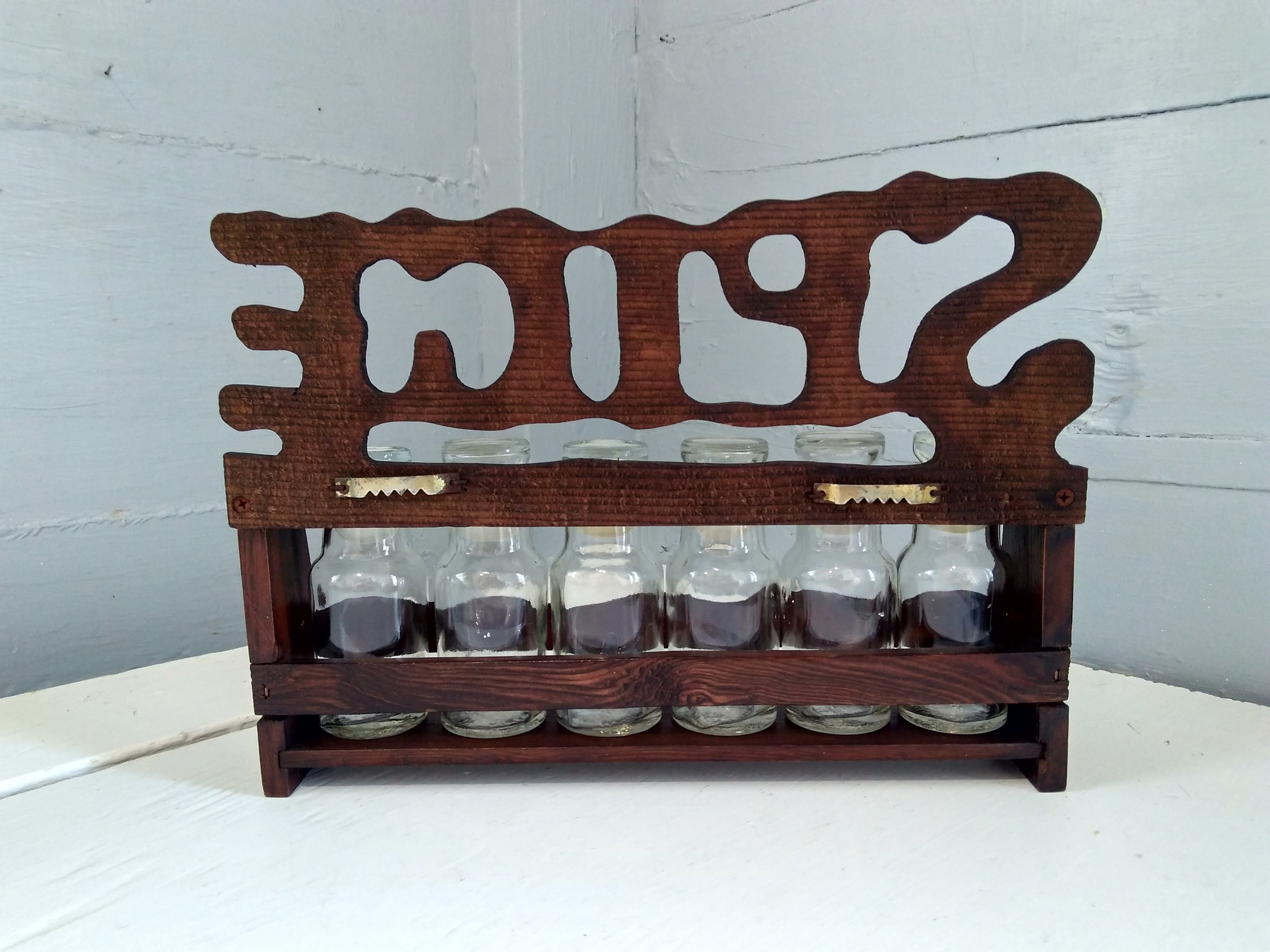 Small Vintage Spice Rack Wall Shelf Hanging Shelf Display Shelf Wood ...