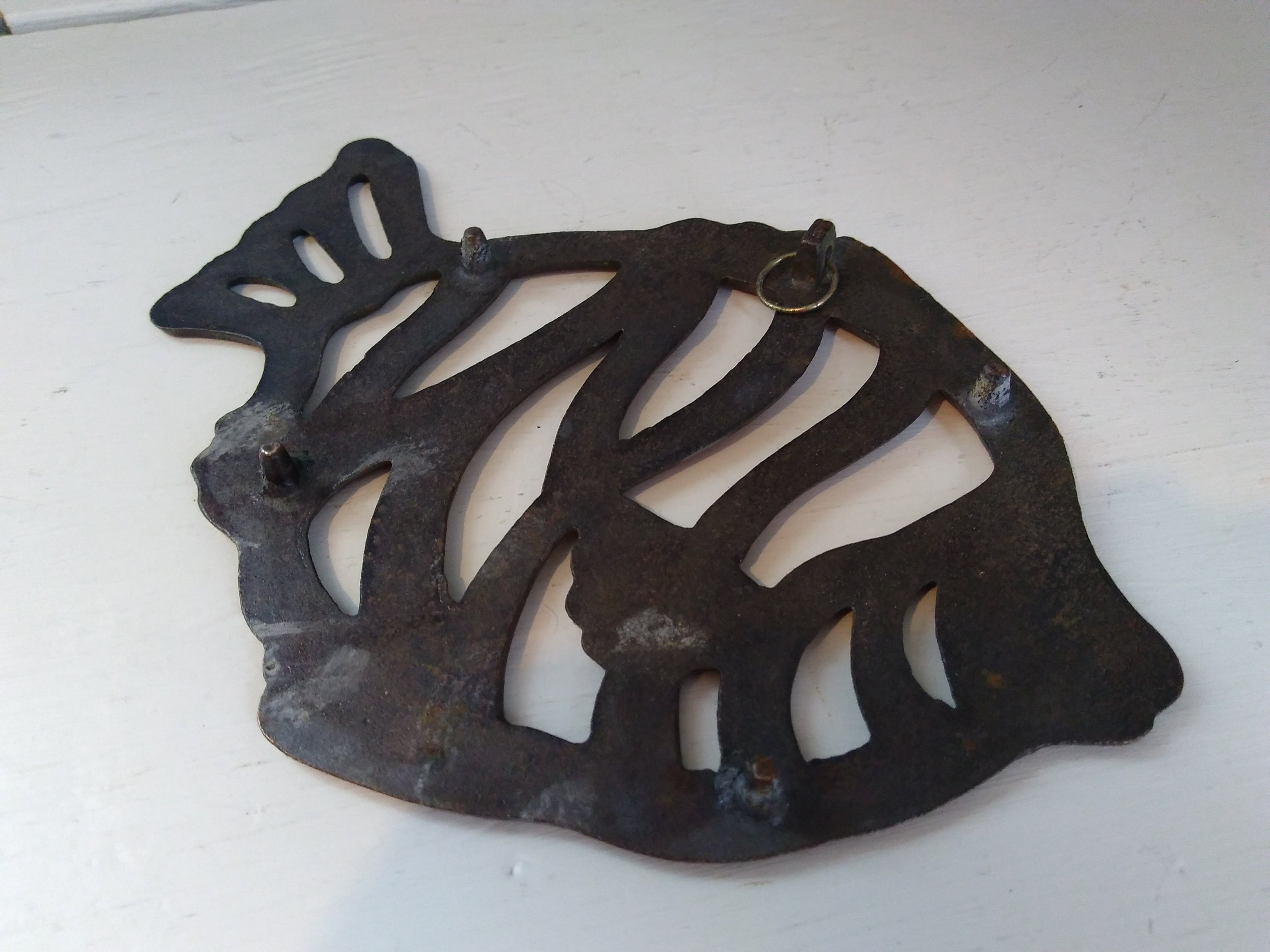 Trivet 80s Fish Shaped Cast Iron Copper Color Footed Hanging Kitchen ...