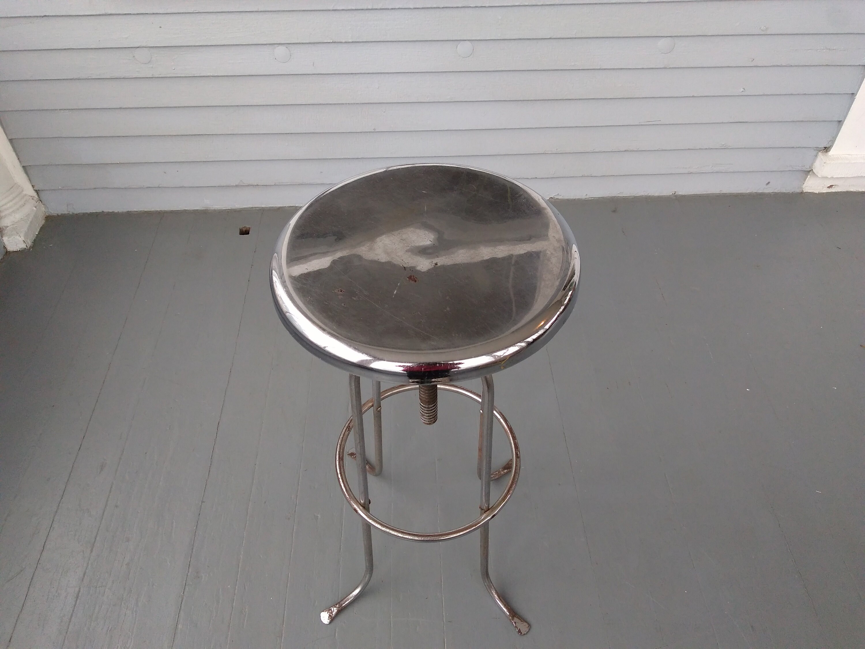 Antique Tall Metal Stool Adjustable Round Silver Drafting Stool Bar ...
