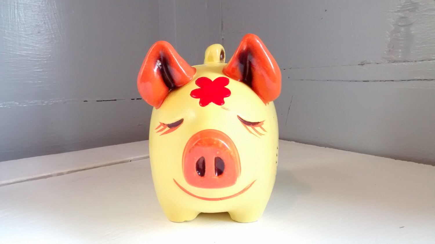 Vintage Piggy Bank Coin Bank Kids Bank Clay Bank Folk Art Floral ...