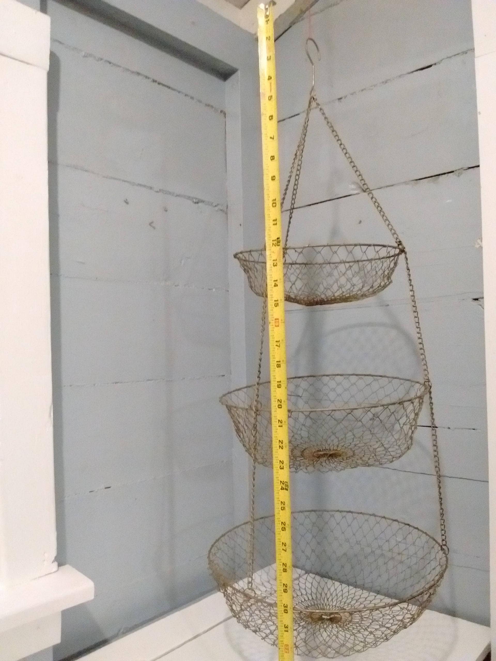 Vintage, Large, Wire Mesh Baskets, Hanging Baskets, Collapsible Baskets ...