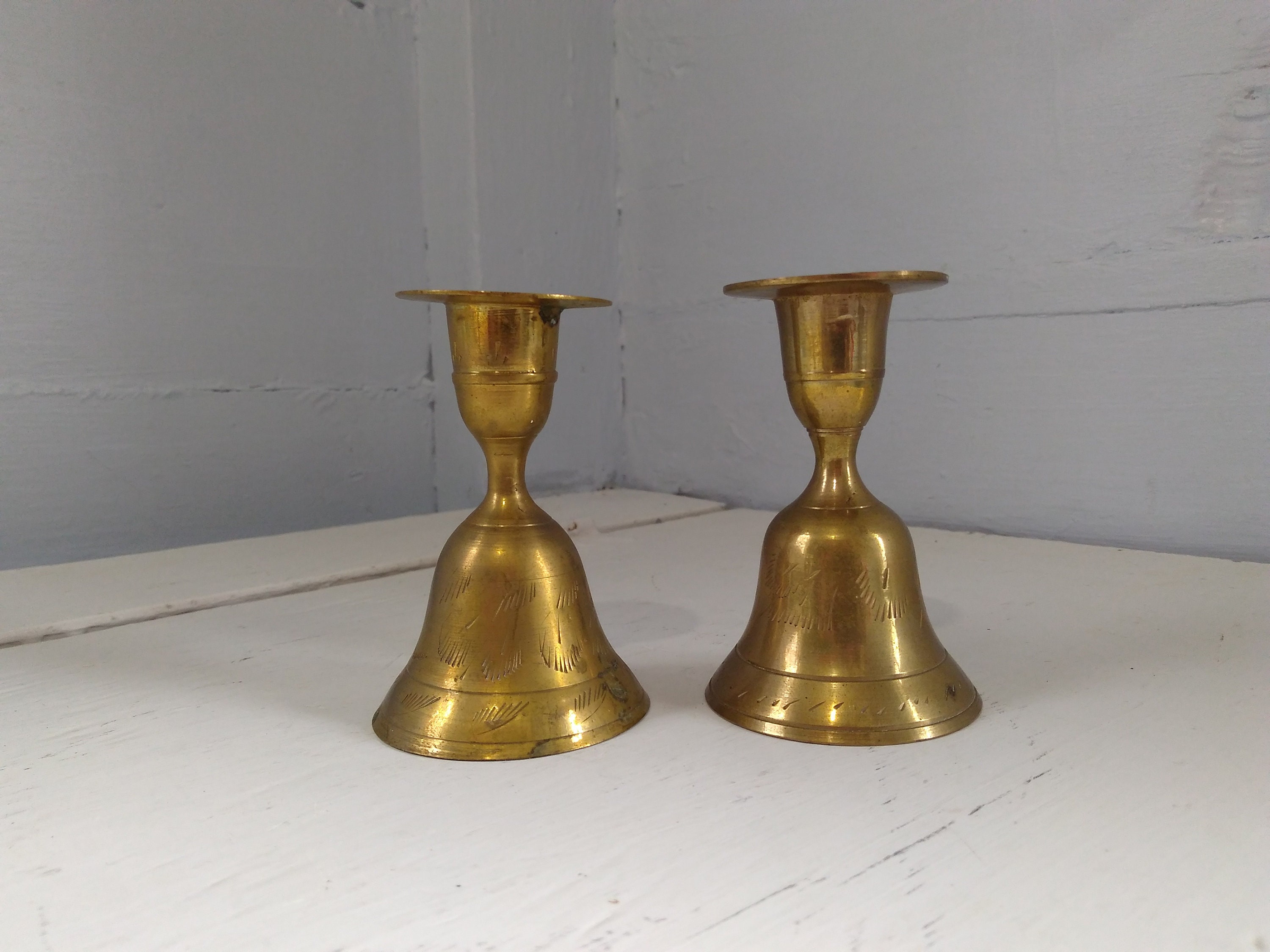 Vintage Brass Bell Candlestick Holders Candle Holder Brass Bells ...