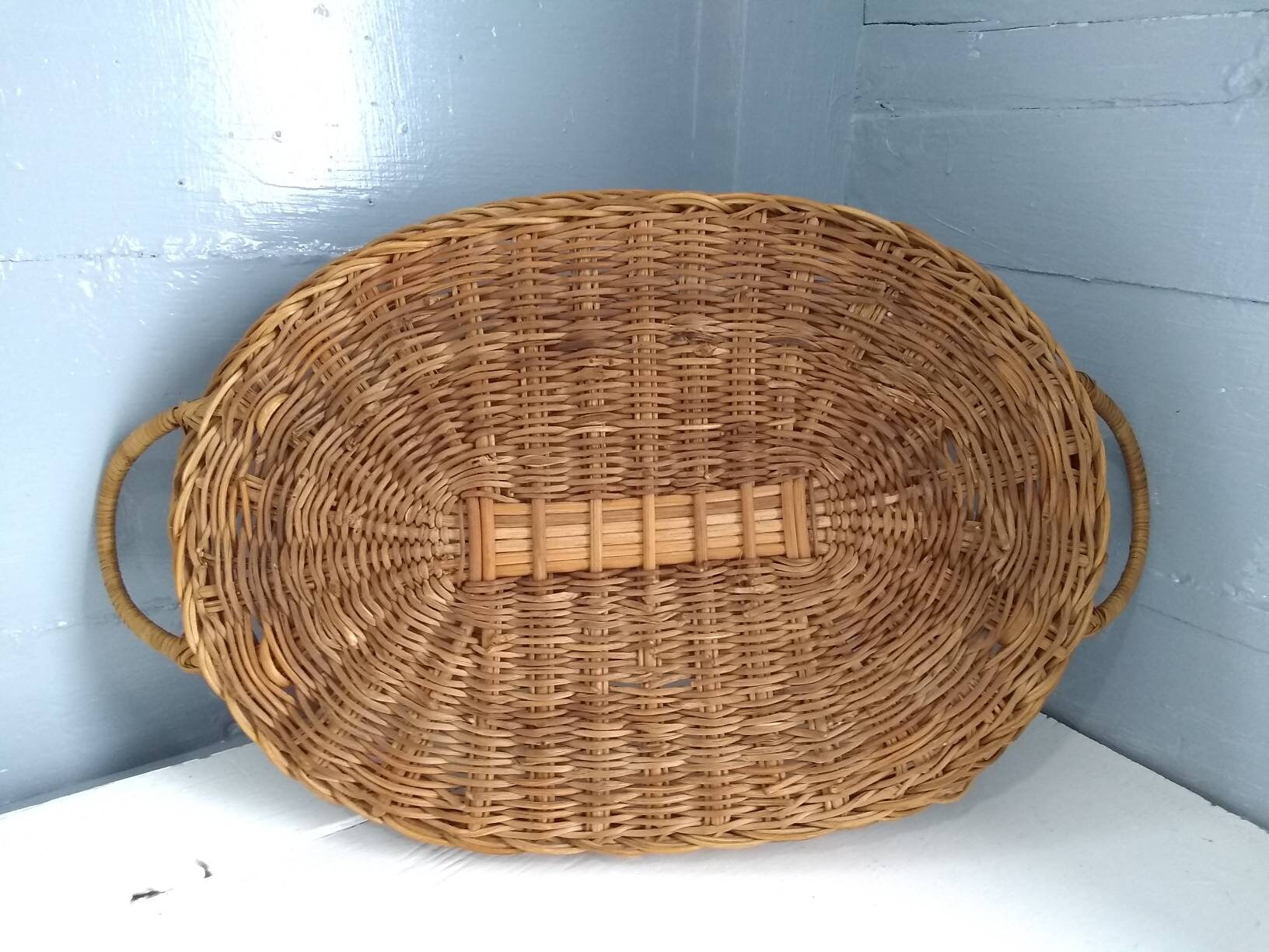 Vintage Large Oval Wicker Serving Tray Breakfast Tray T.V. Tray Home ...