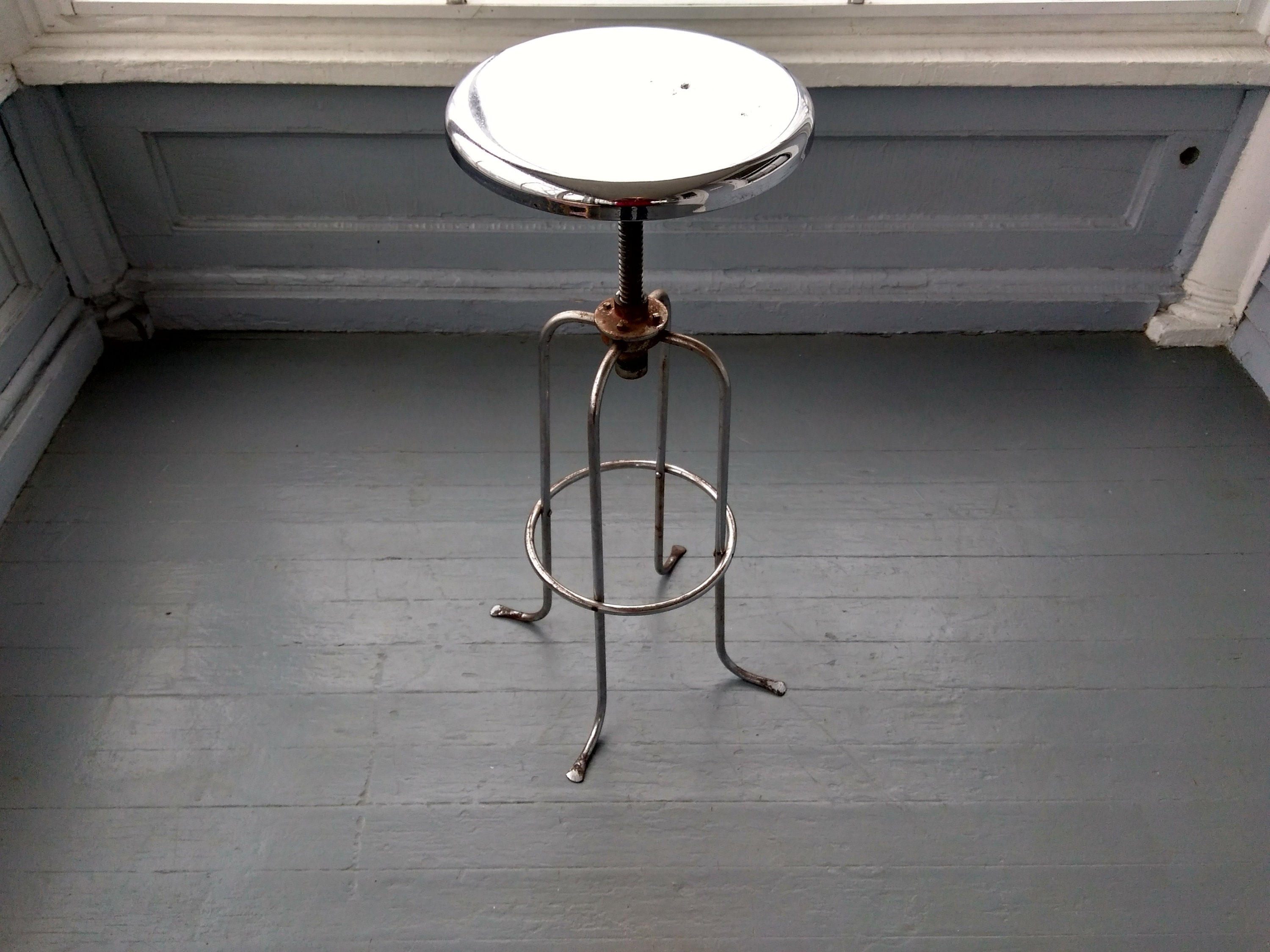 Antique Tall Metal Stool Adjustable Round Silver Drafting Stool Bar ...
