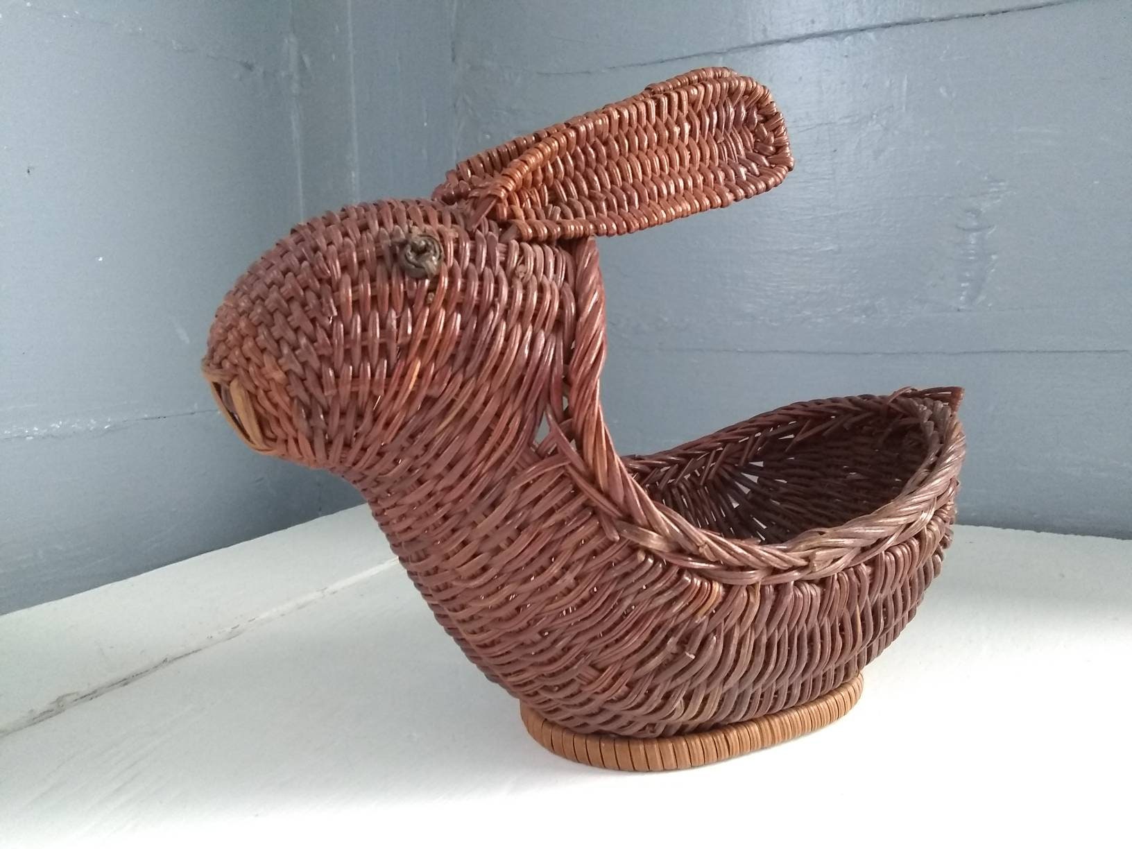 Vintage Wicker Bunny Basket Animal Basket Display Basket Easter Basket ...
