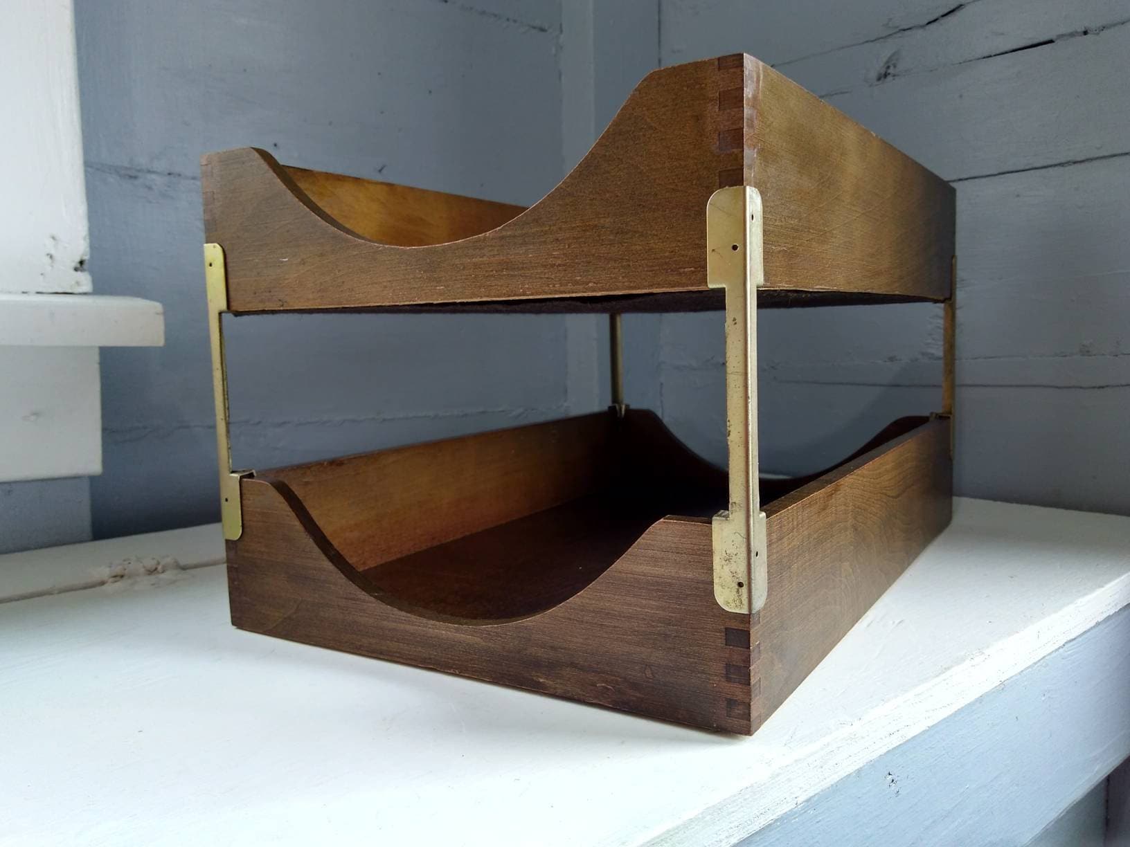 Vintage Two Tier Wood Desk Tray Legal Size Letter Tray File Tray Desk vintage-two-tier-wood-desk-tray-legal-size-letter-tray-file-tray-desk