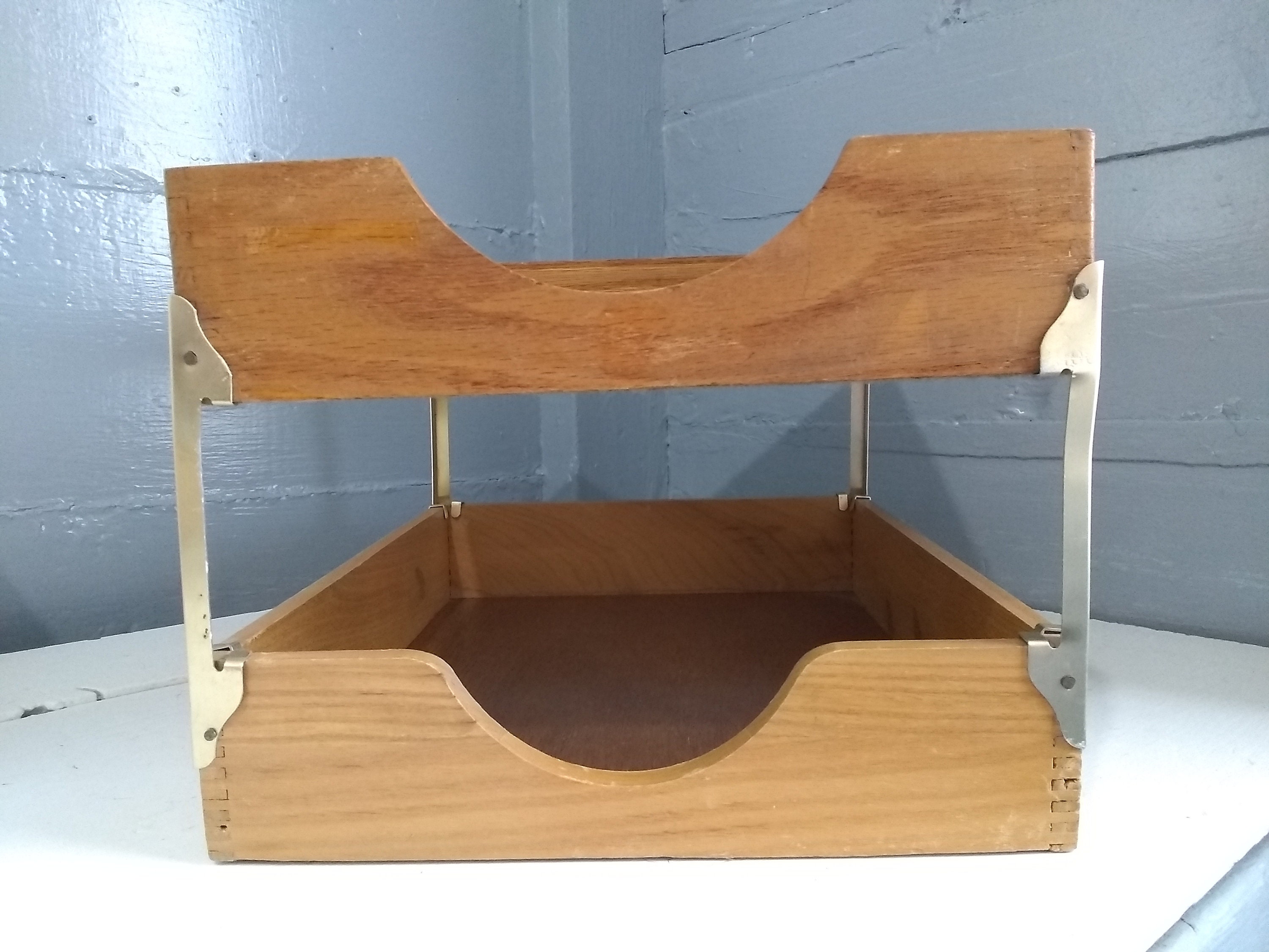 Vintage, Desk Tray, Two Tier, Wood, Paper Tray, Organization, Office ...