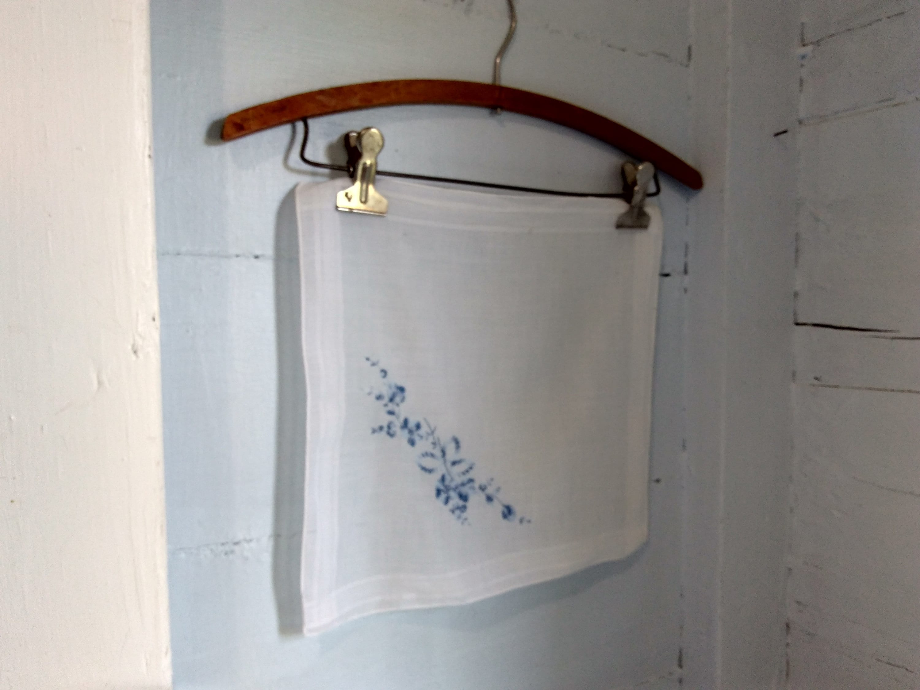 Handkerchief Womens Embroidered Vintage Square White Blue Floral Cotton ...