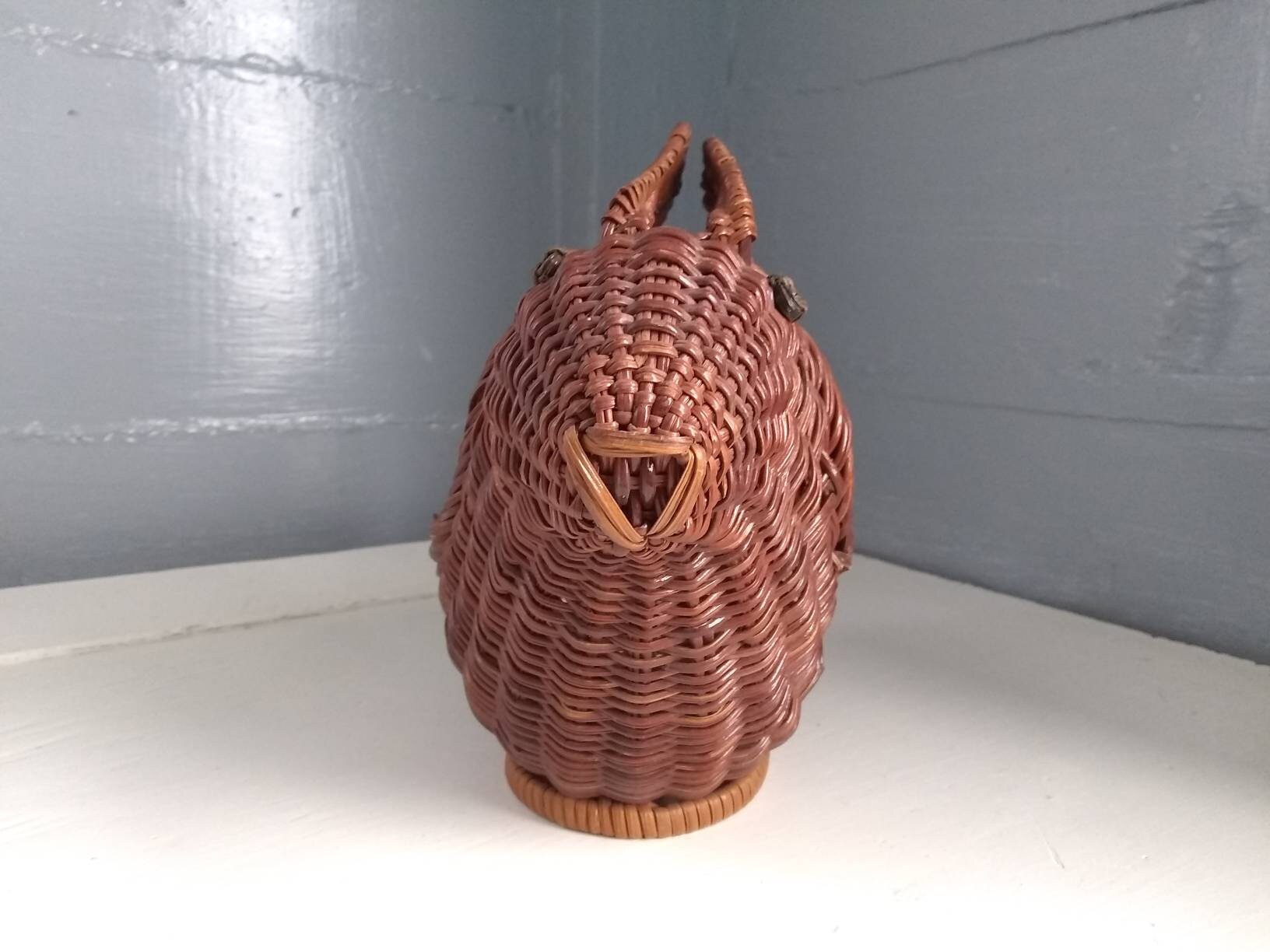 Vintage Wicker Bunny Basket Animal Basket Display Basket Easter Basket ...