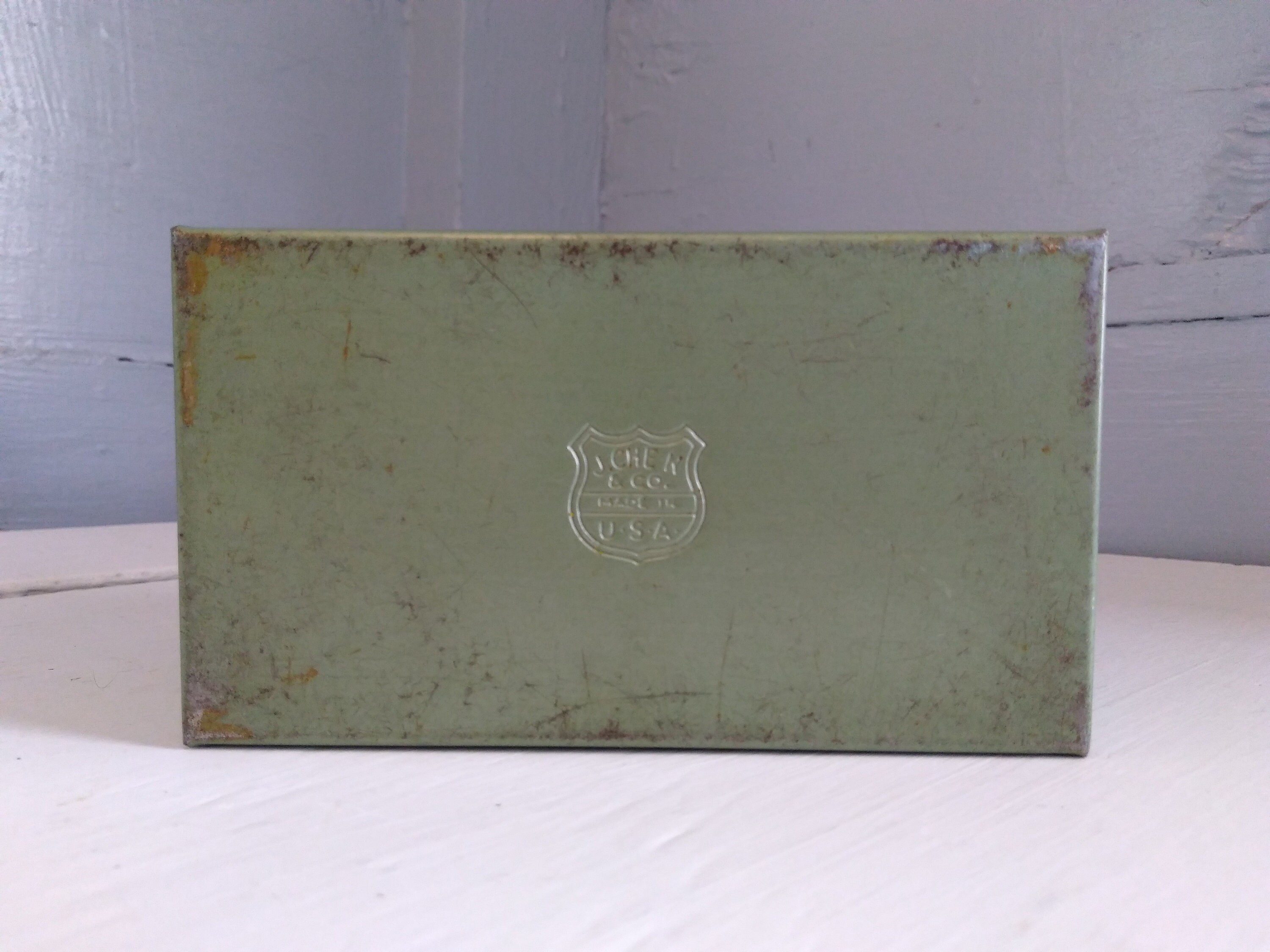 Vintage Metal 3 x 5 Index Card File Box Recipe Box Kitchen Decor Office ...