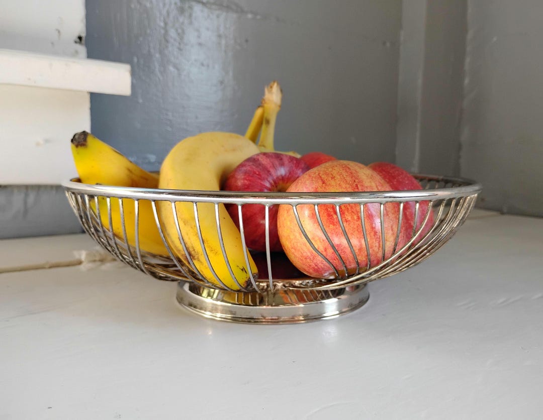 Vintage Silver Metal Wire Basket Fruit Bowl Banana Bowl Table Decor ...