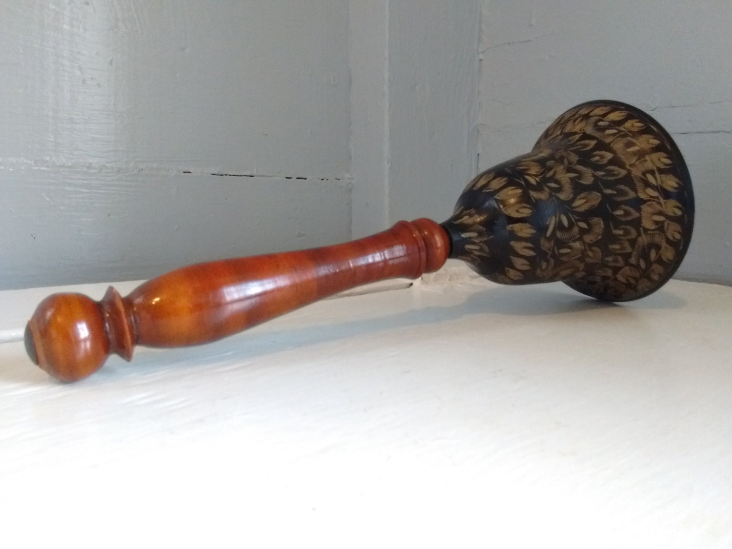 Vintage, Bell, Brass, Hand Bell, Long, Handle, Large, Etched, Brass ...