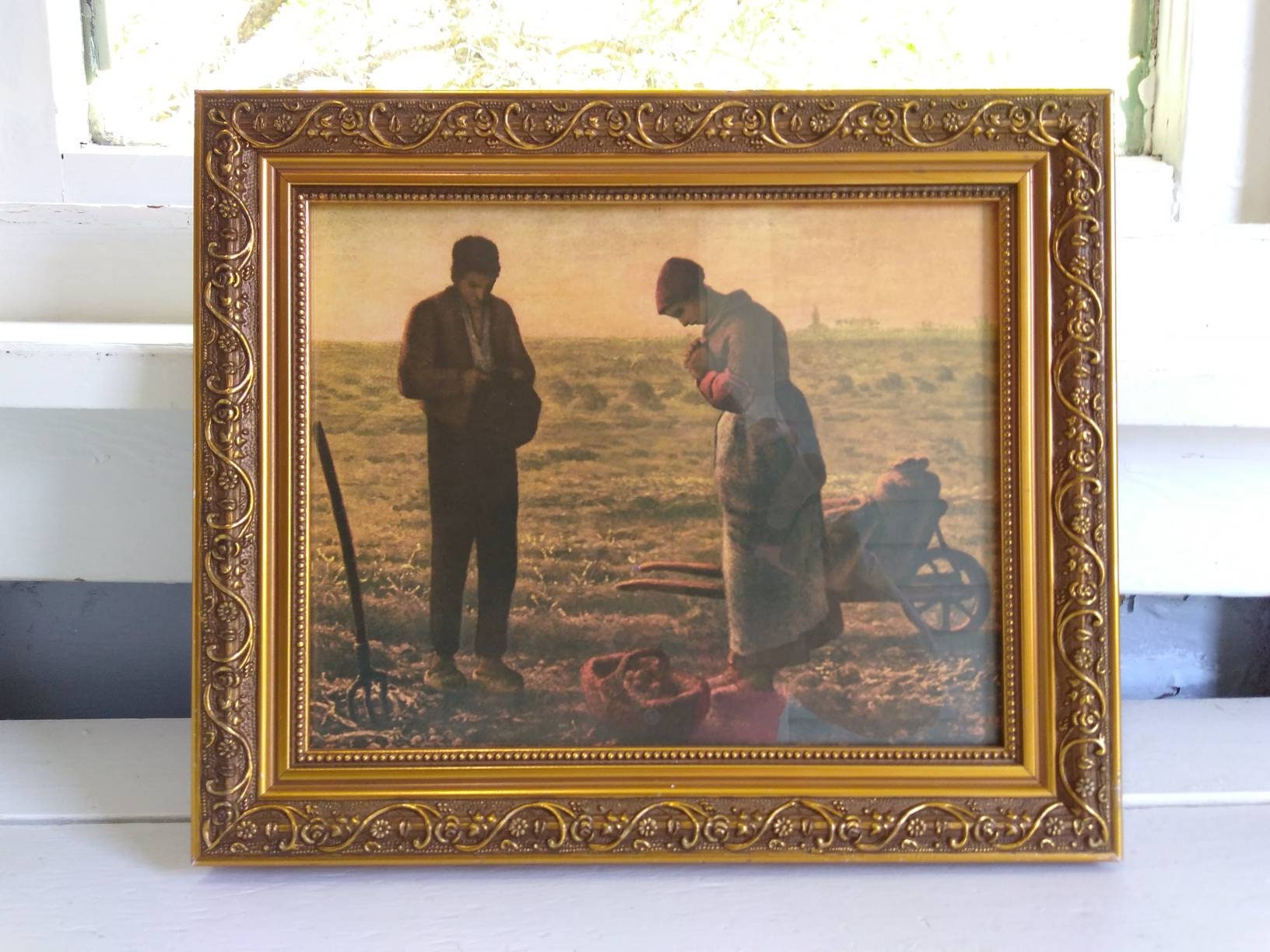 Vintage Angelus Print Framed Religious Art Photo Prop RhymeswithDaughter