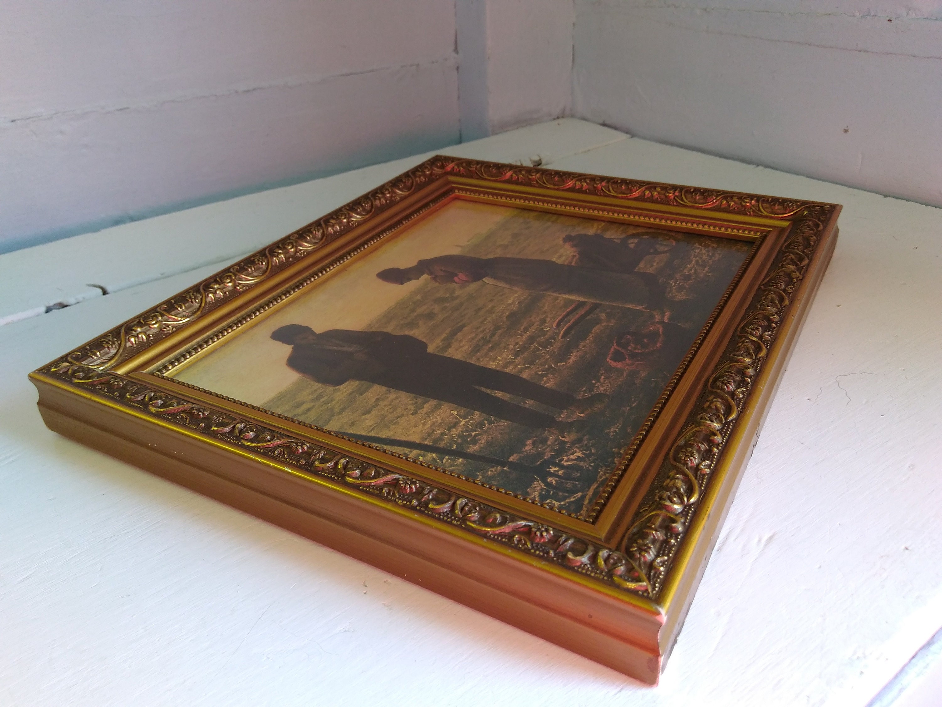 Vintage Angelus Print Framed Religious Art Photo Prop RhymeswithDaughter