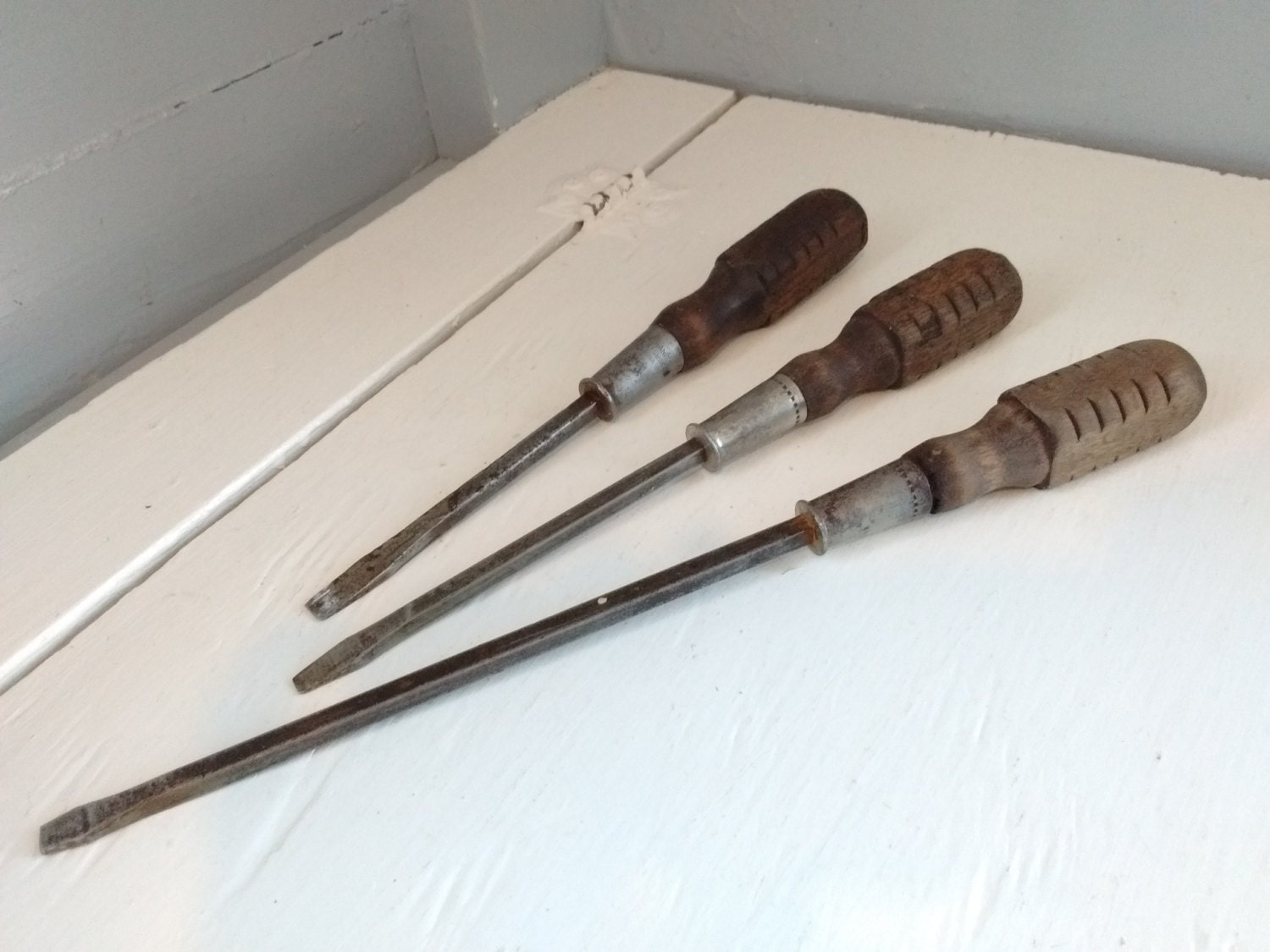 Vintage Wood Handled Screw Drivers Collection Flat Head Man Cave Decor ...