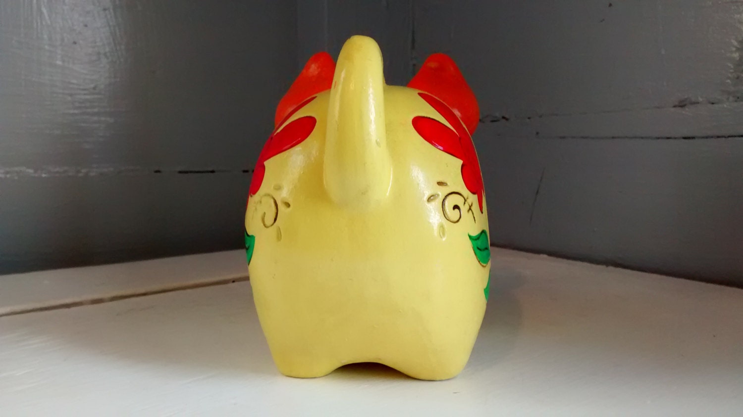 Vintage Piggy Bank Coin Bank Kids Bank Clay Bank Folk Art Floral ...