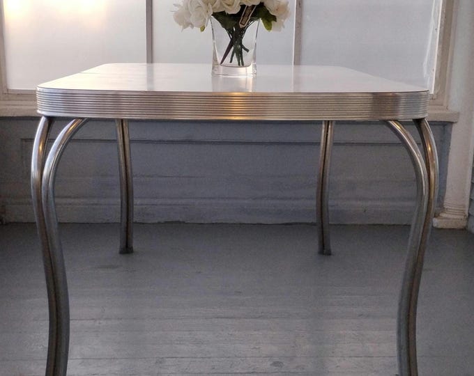 50s Kitchen Table Formica Top White/gray Abstract Pattern Rectangle ...
