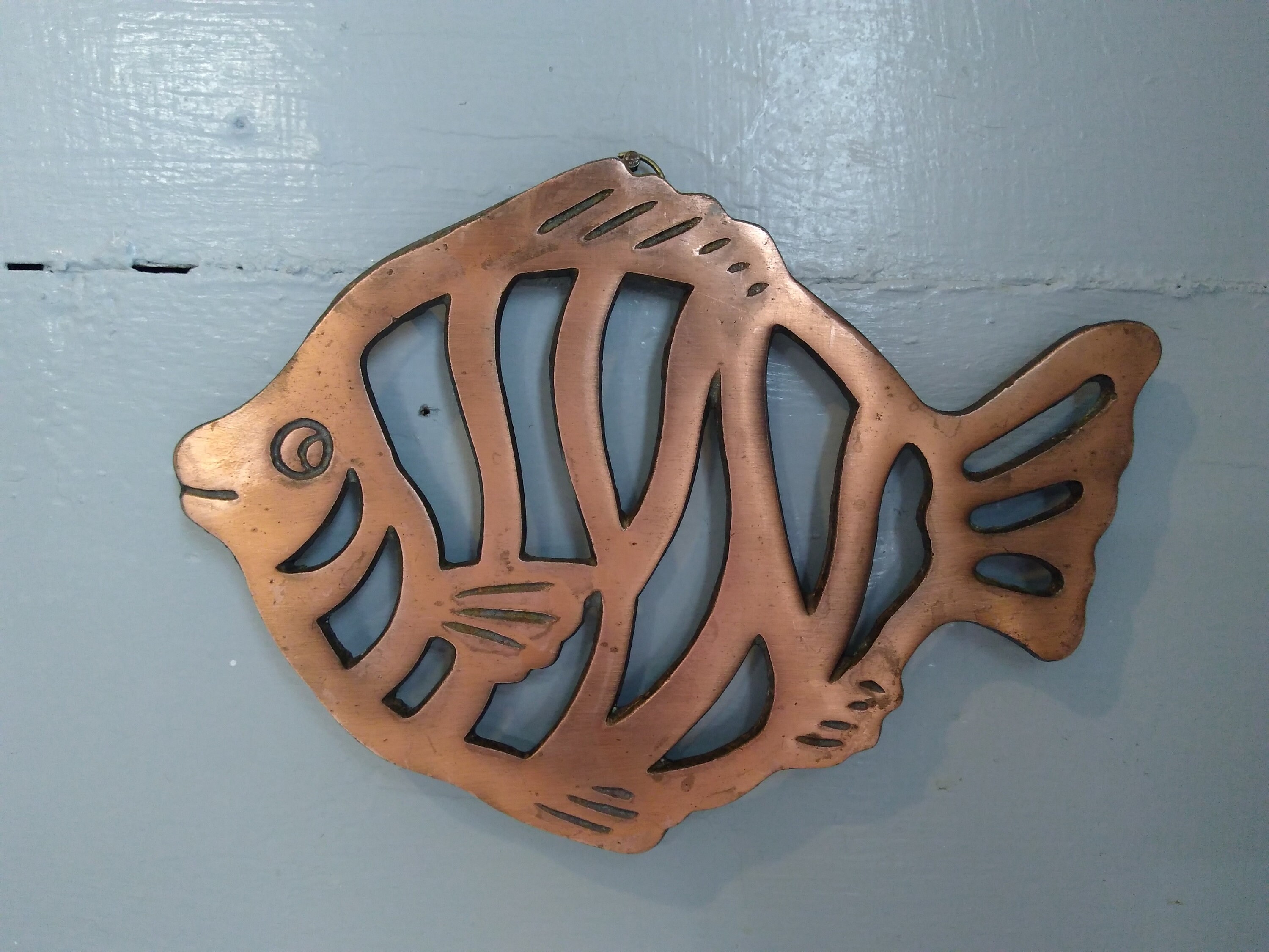 Trivet 80s Fish Shaped Cast Iron Copper Color Footed Hanging Kitchen ...