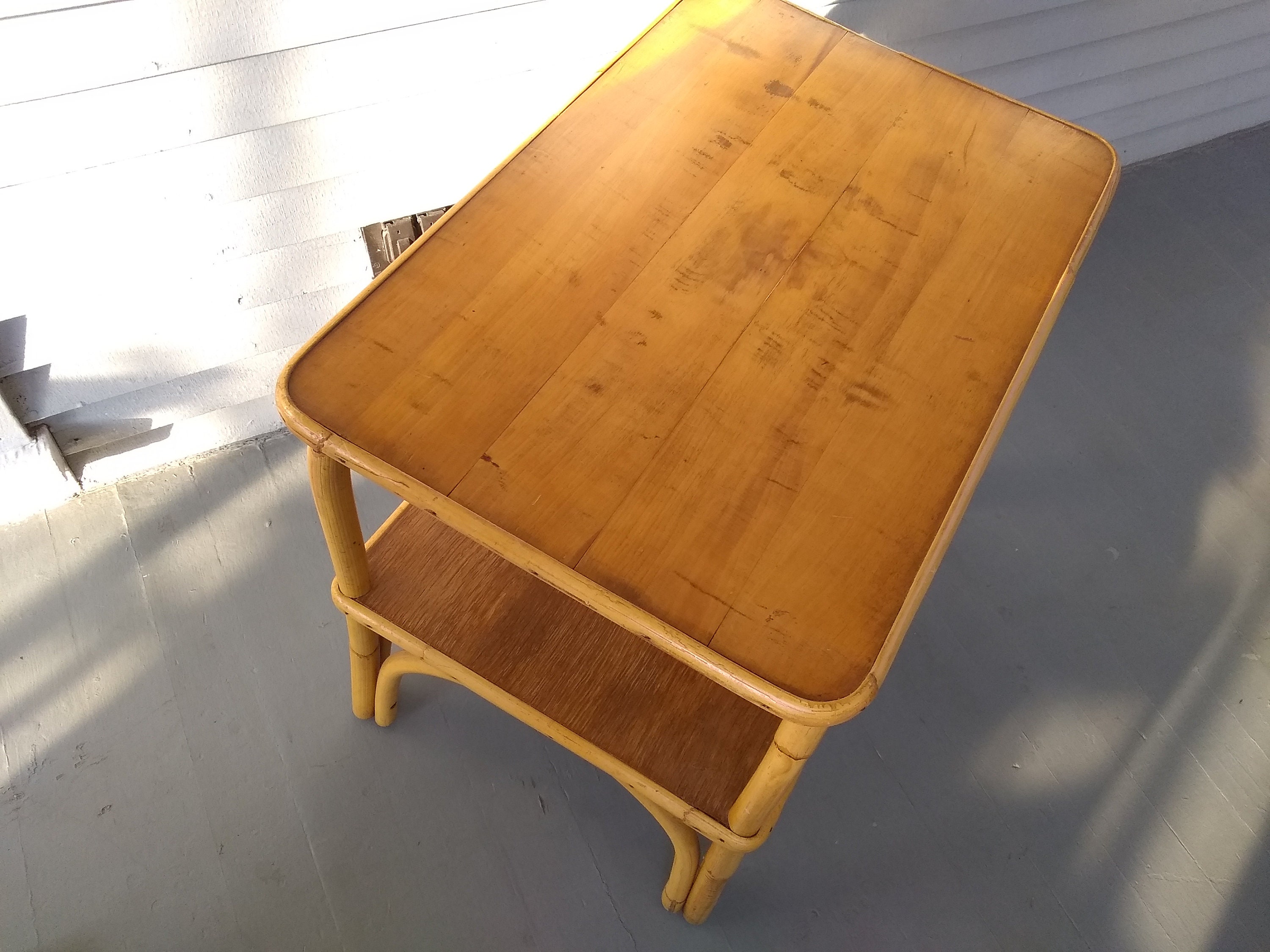 Beautiful 70s Bamboo and Wood End Table with Shelf Attractive Boho ...