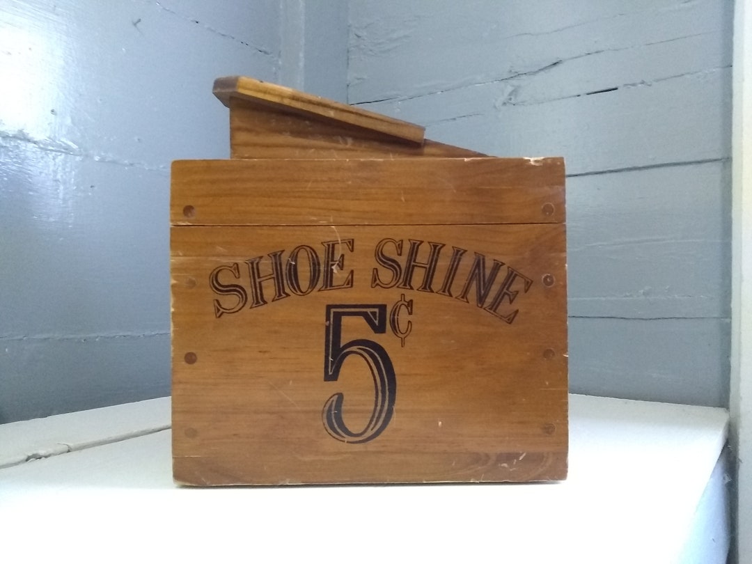 Vintage Midcentury Shoe Shine Box Shoe Polishing Box Wood Pine Shoe ...