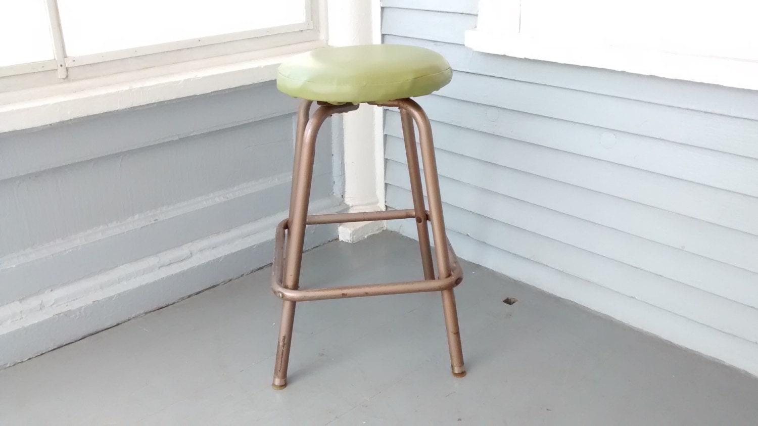 Vintage Round Stool Bar Stool Shop Stool Metal Vinyl Upholstered Mid ...