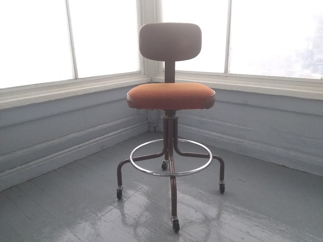 Vintage Midcentury Modern Industrial Office Stool Chair Rolling ...