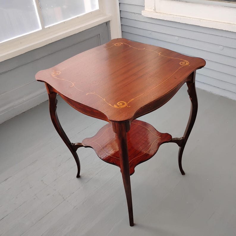 Square Antique Parlor Table Two-teir End Table Side Table Plant Stand ...
