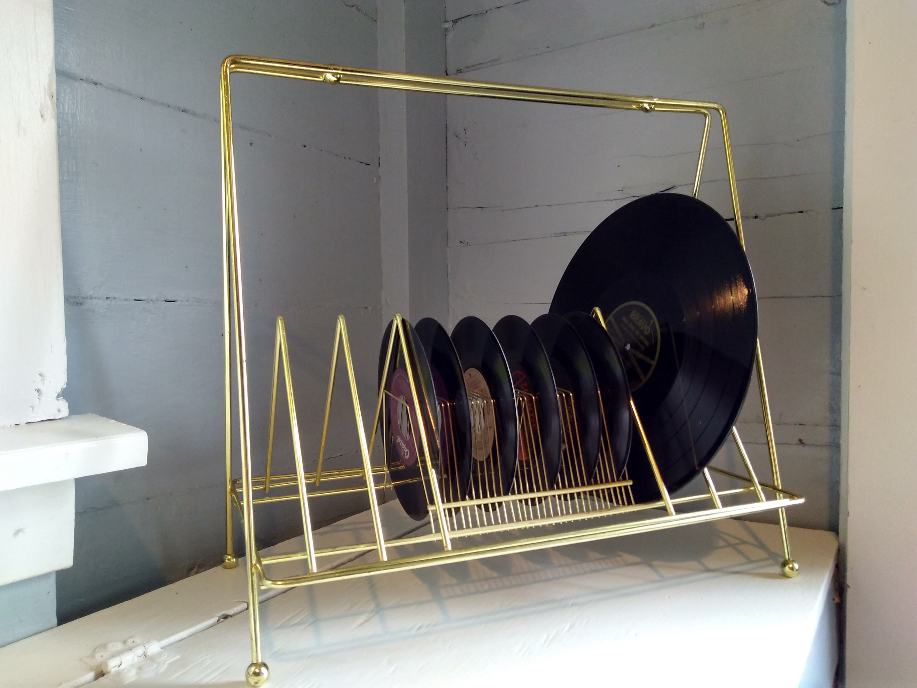 Vintage MidCentury Metal Record Storage Display Rack Slotted LP 45 ...