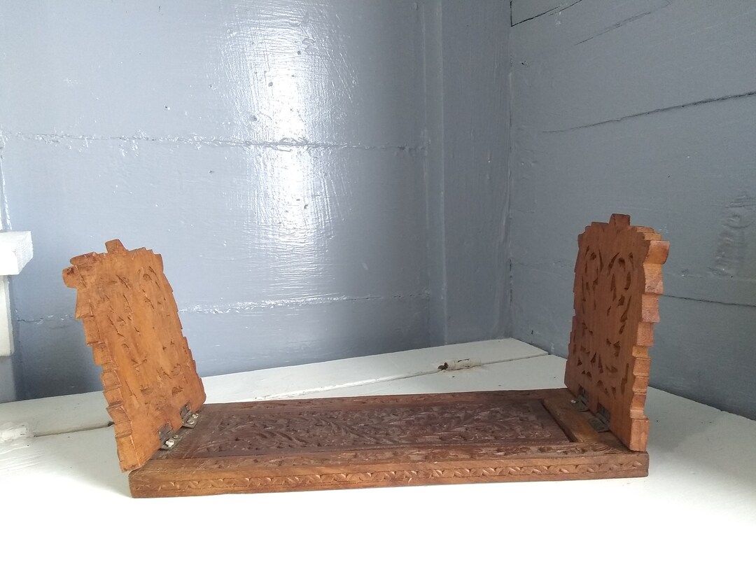 Vintage Carved Wood Book Holder Adjustable Expanding Table Top Book ...