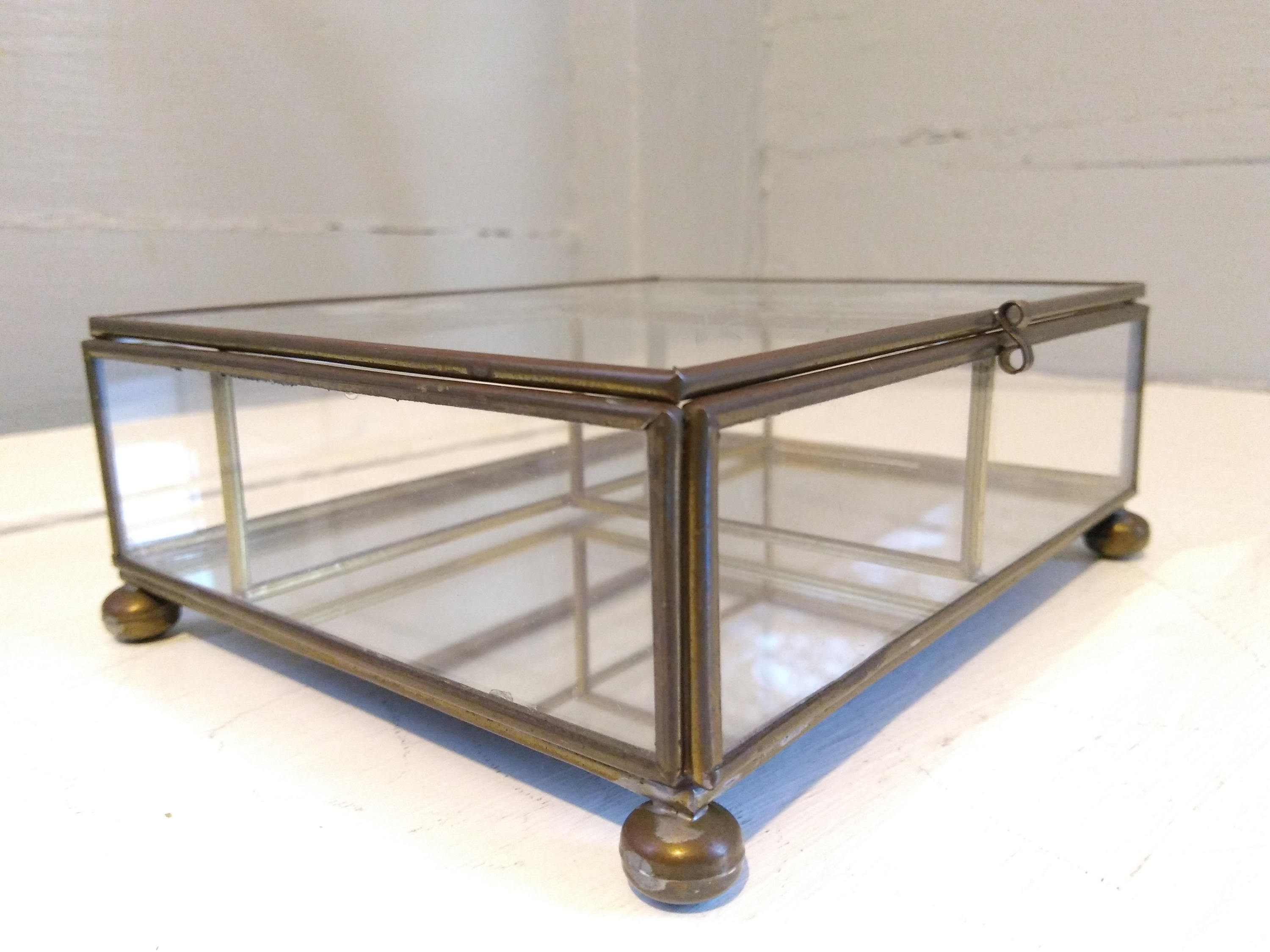 Vintage, Etched Glass and Brass, Mirrored, Jewelry Box, Keepsake Box ...