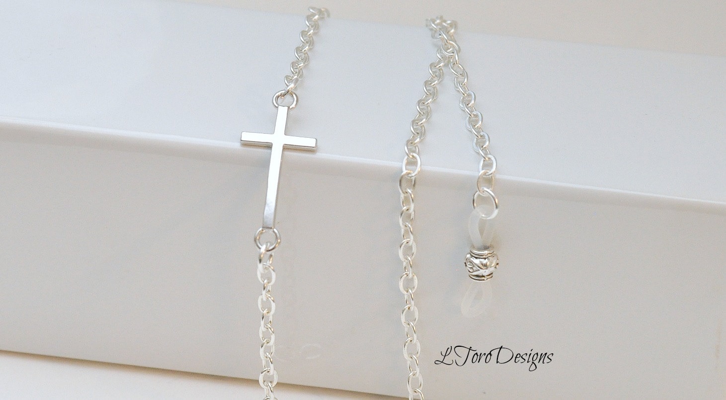 Sterling Silver Plated Eyeglass Chain: Christian Cross Lanyard - Etsy