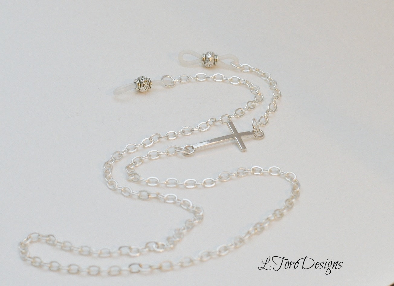 Sterling Silver Plated Eyeglass Chain: Christian Cross Lanyard - Etsy